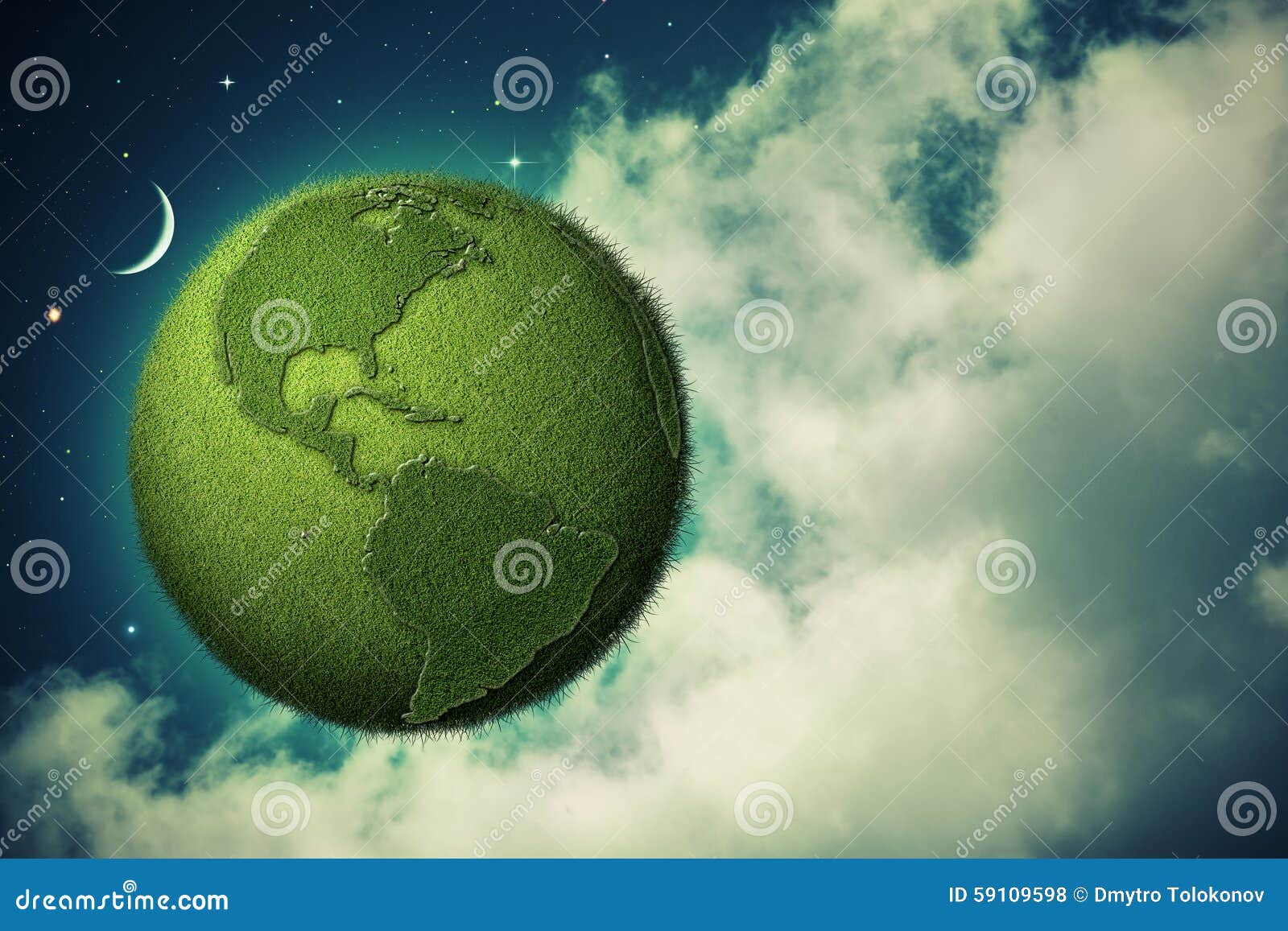 Groene Aarde Die in De Avond Vliegen Hemel Stock Illustratie ...