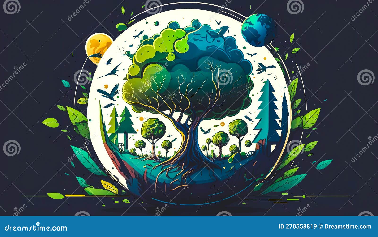Groene Bomen in Een Cirkel Met Een Generieke Vleugel. Stock Illustratie ... Groene Bomen in Een Cirkel Met Een Generieke Vleugel. Stock Illustratie ...