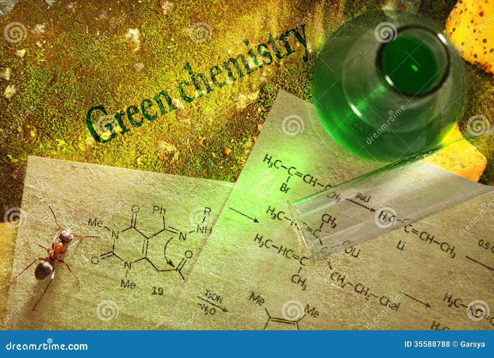 Groene Chemie Met Reactieformule Stock Foto - Image of samenstelling ...