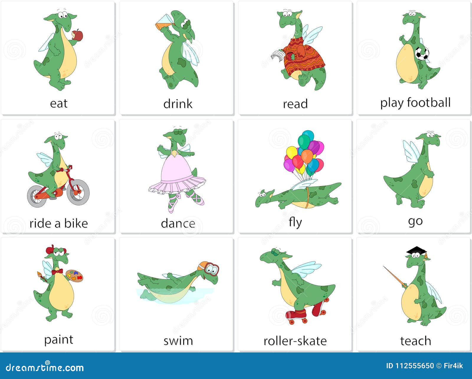 Groene Draak Engelse Werkwoorden Vector Illustratie - Illustration of ...