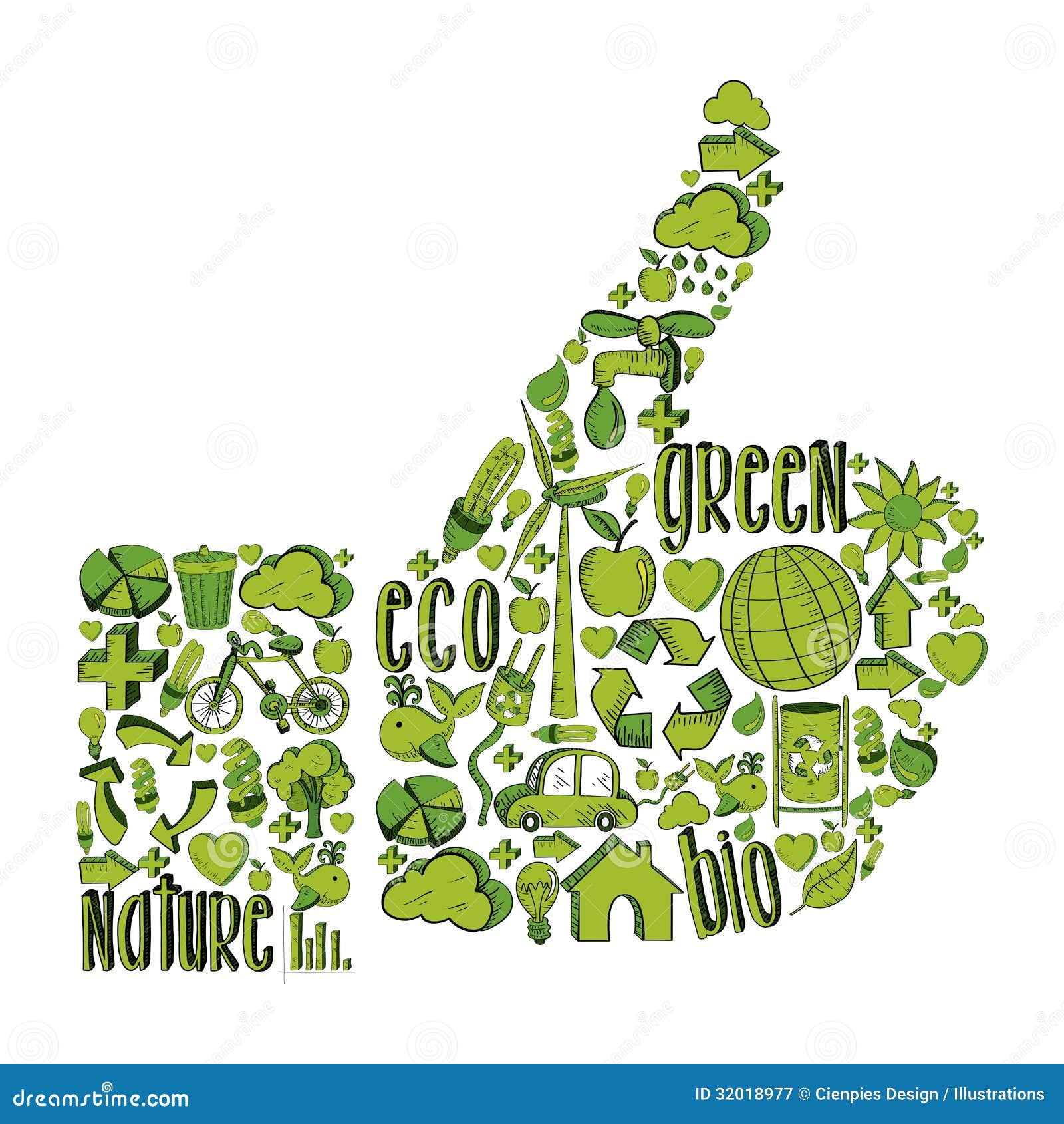 Groene Duim Omhoog Met Milieupictogrammen Vector Illustratie ...
