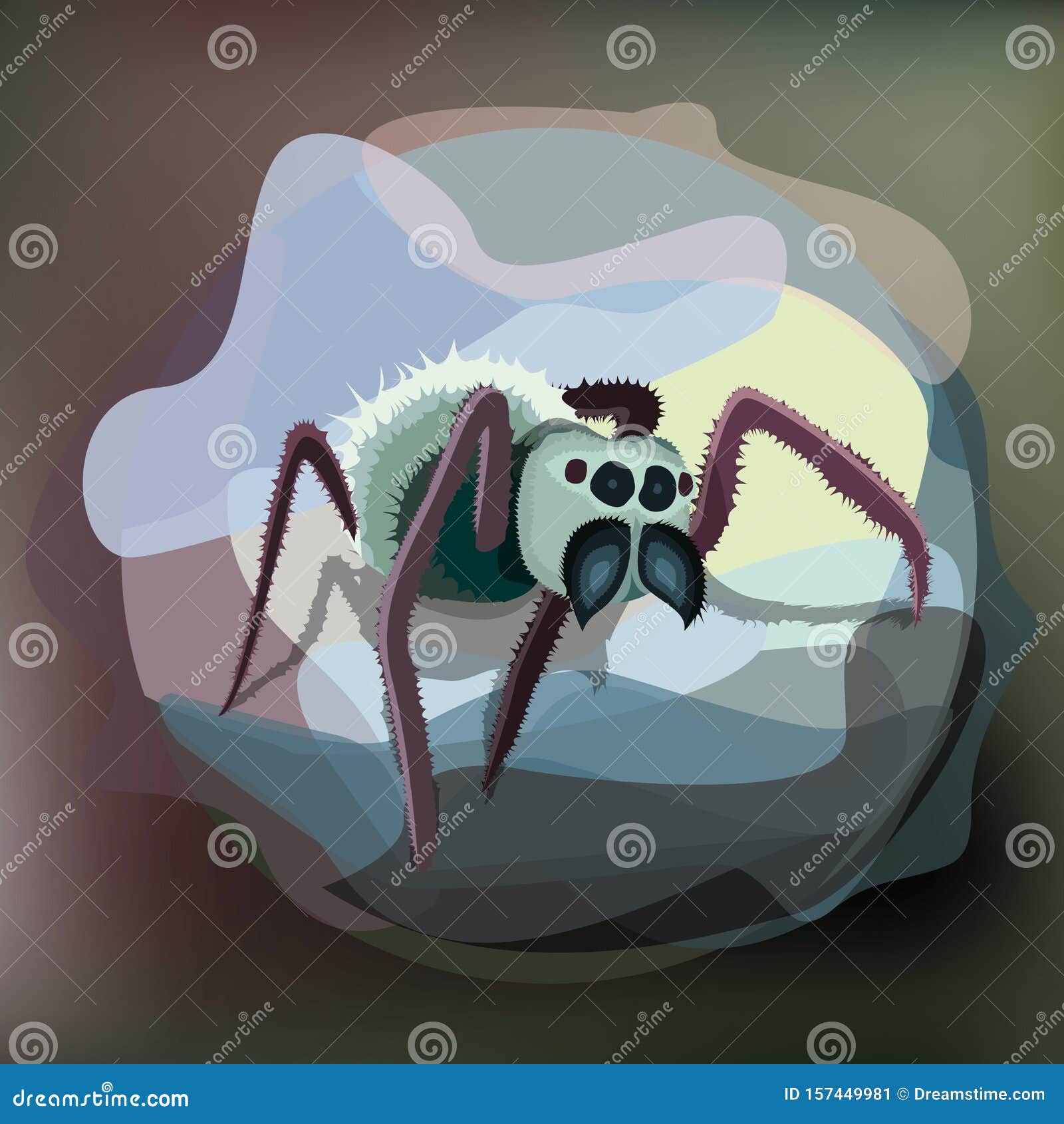 Groene En Rode Spin Met Kleine Dorpjes Vectorillustratie Vector ...