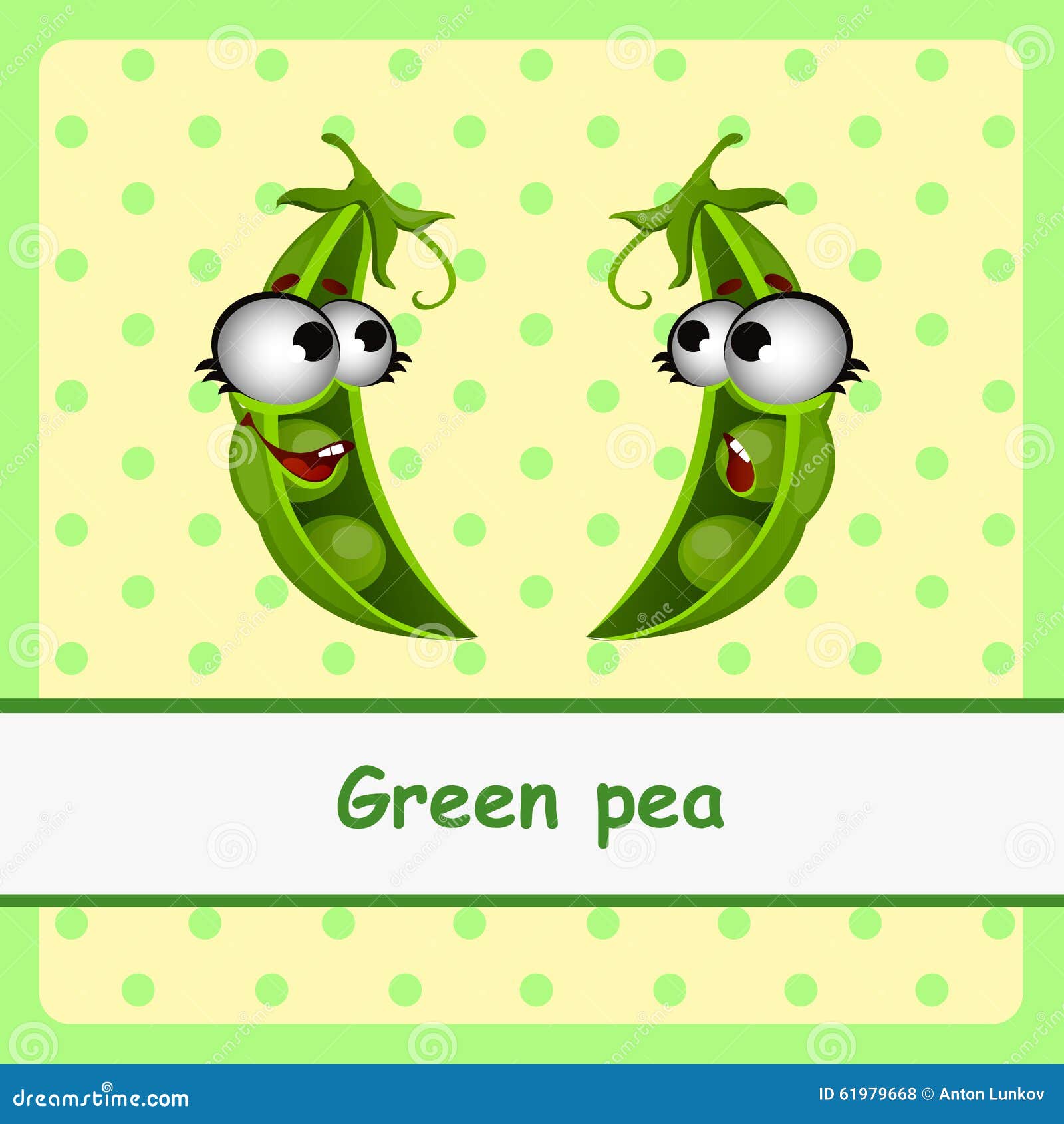 Groene Erwt, Grappige Karakters Op Gele Achtergrond Vector Illustratie ...