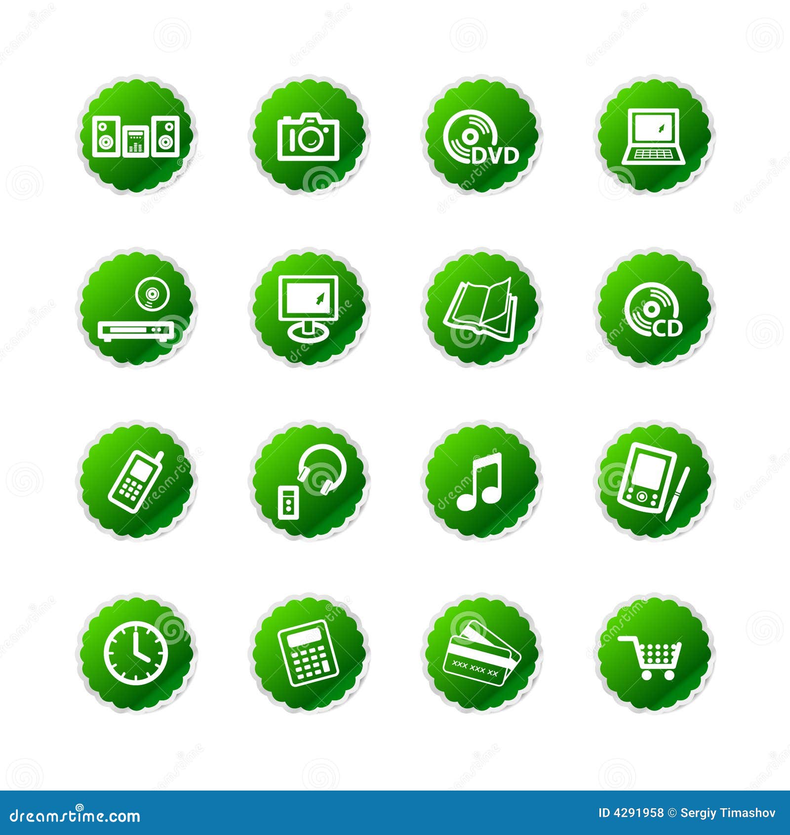 Groene Sticker E-winkel Pictogrammen Vector Illustratie - Illustration ...