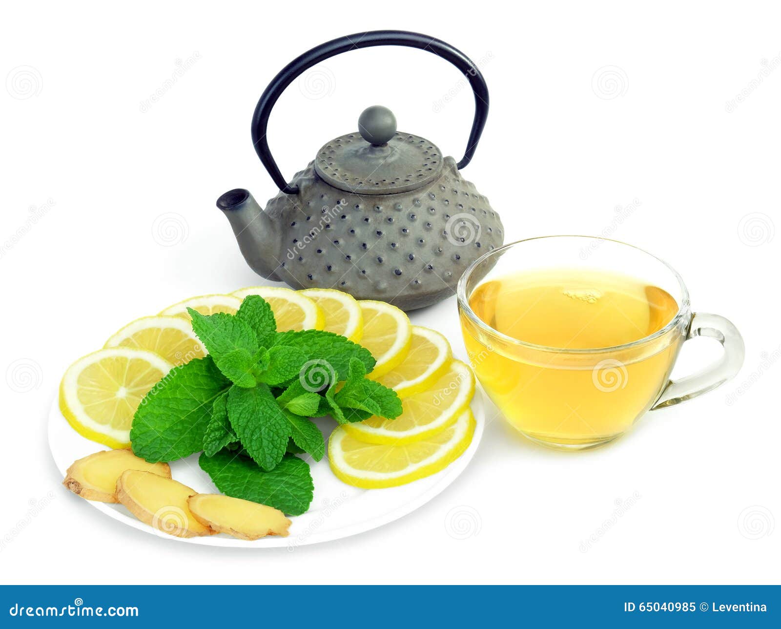 Groene Thee Met Munt En Citroen Stock Afbeelding - Image of ontbijt ...
