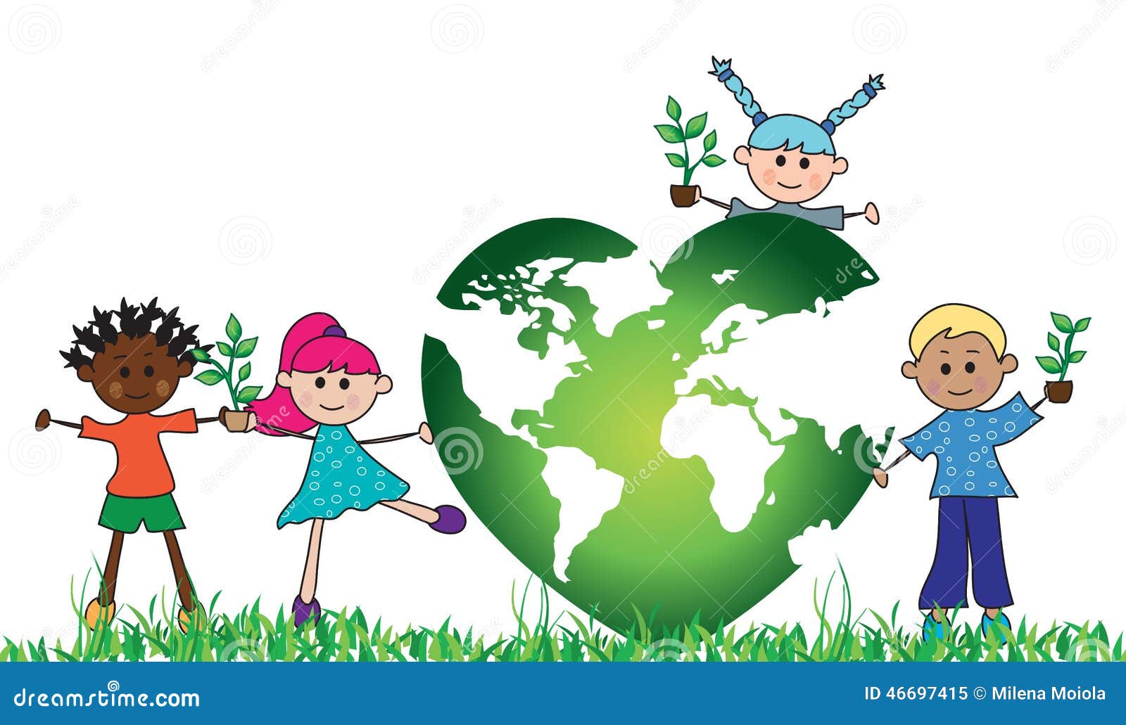 Groene wereld met kinderen stock illustratie. Illustration of ...