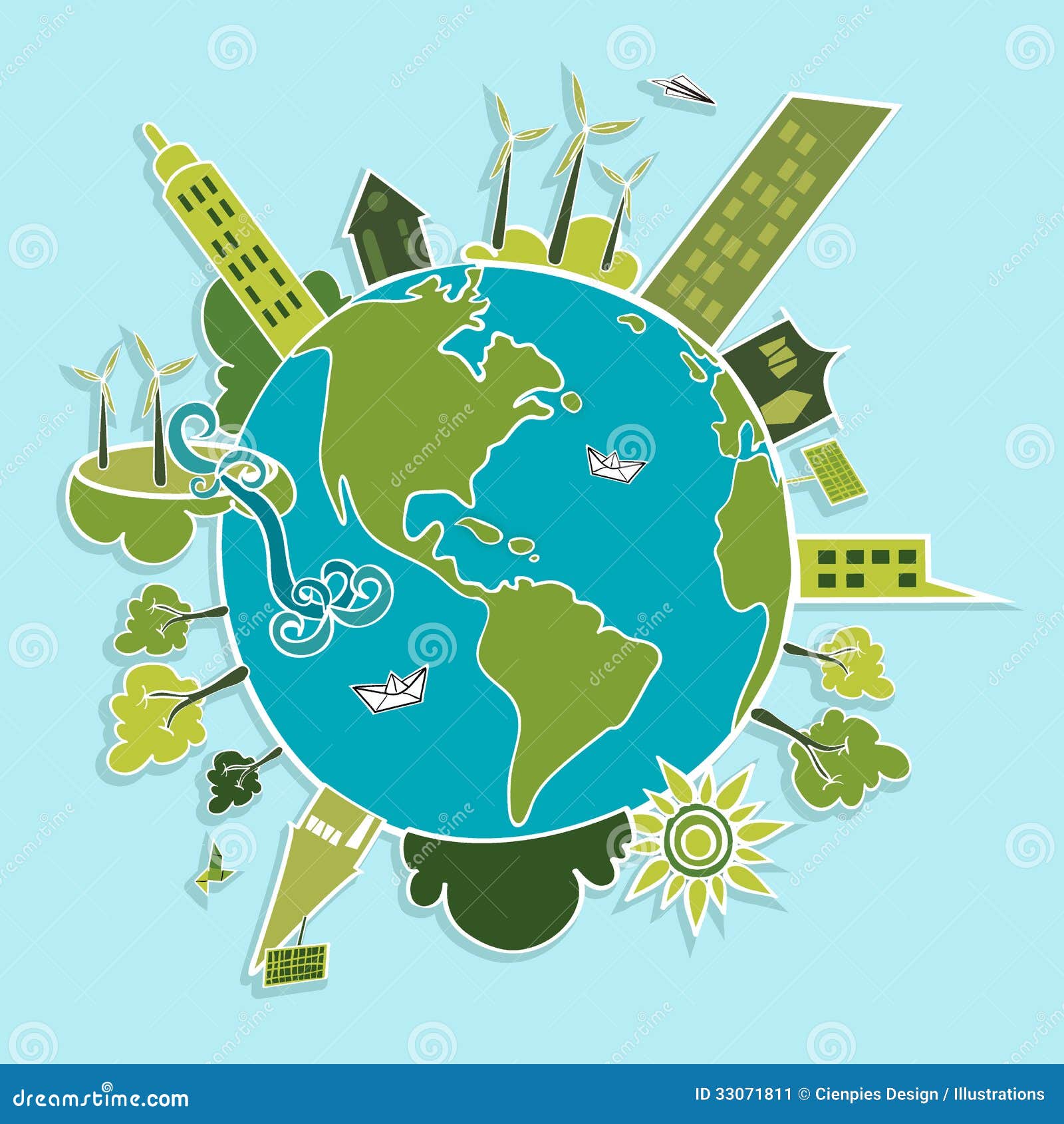 Groene Wereld Vernieuwbare Middelen. Vector Illustratie - Illustration ...