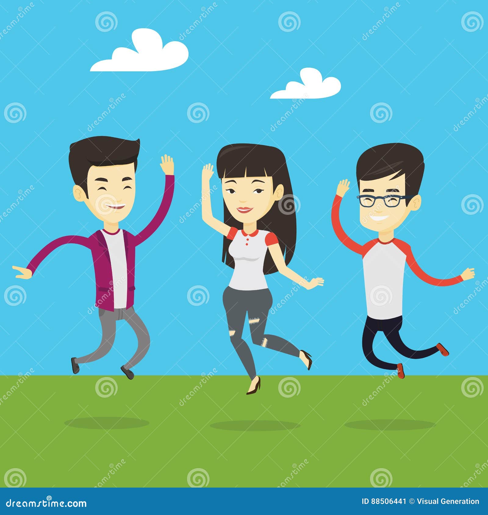 Groep Het Blije Jongeren Springen Vector Illustratie - Illustration of ...