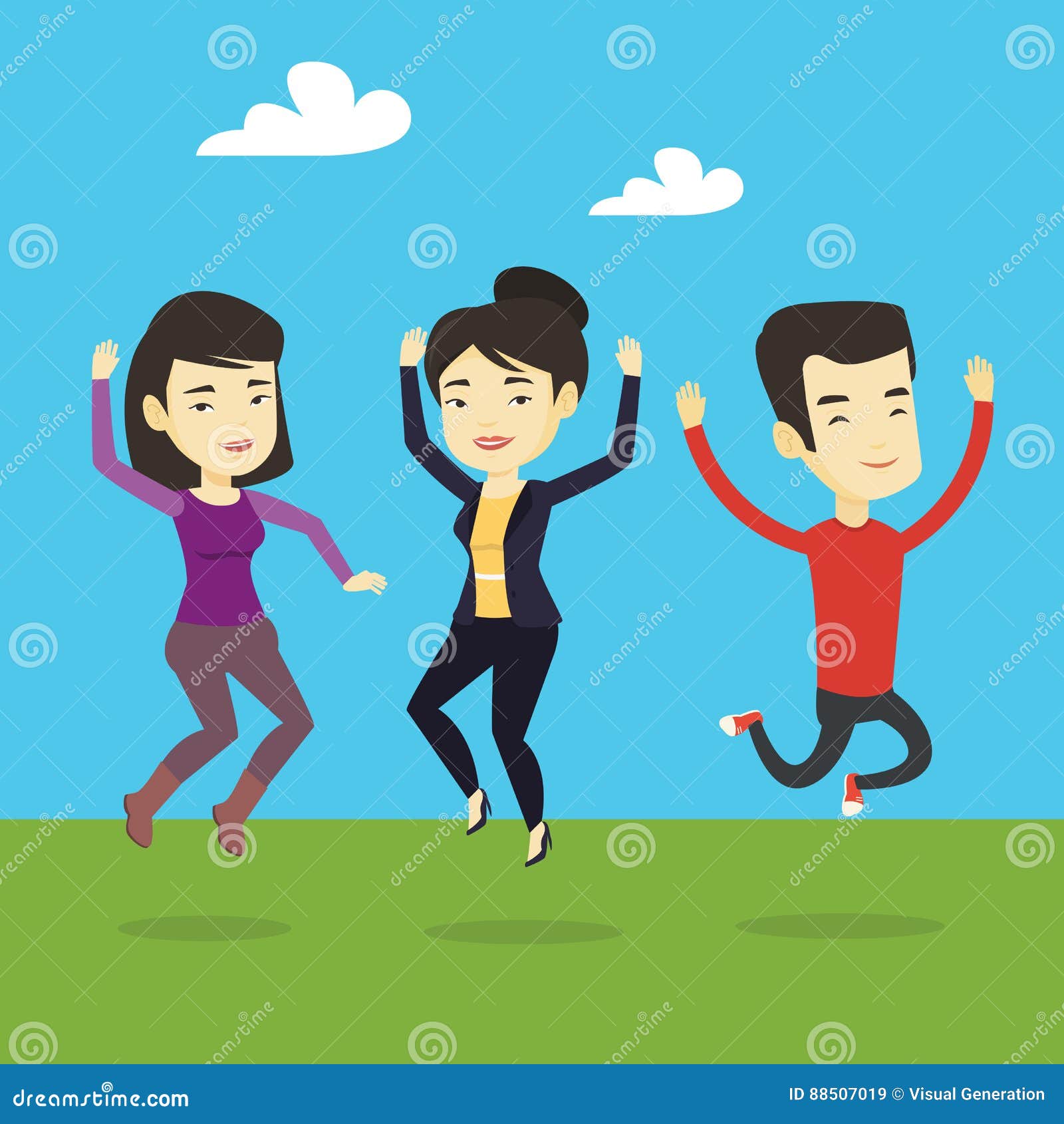 Groep Het Blije Jongeren Springen Vector Illustratie - Illustration of ...