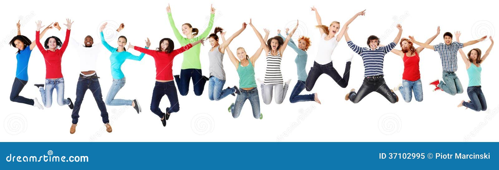 Groep Het Gelukkige Jongeren Springen Stock Afbeelding - Image of knap ...