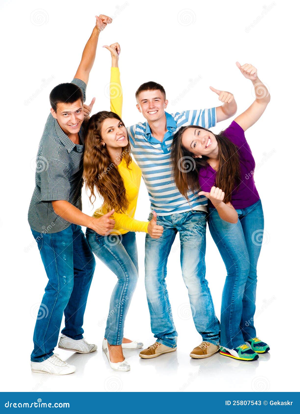 Groep Jonge Mensen Met Omhoog Duimen Stock Afbeelding - Image of lachen ...