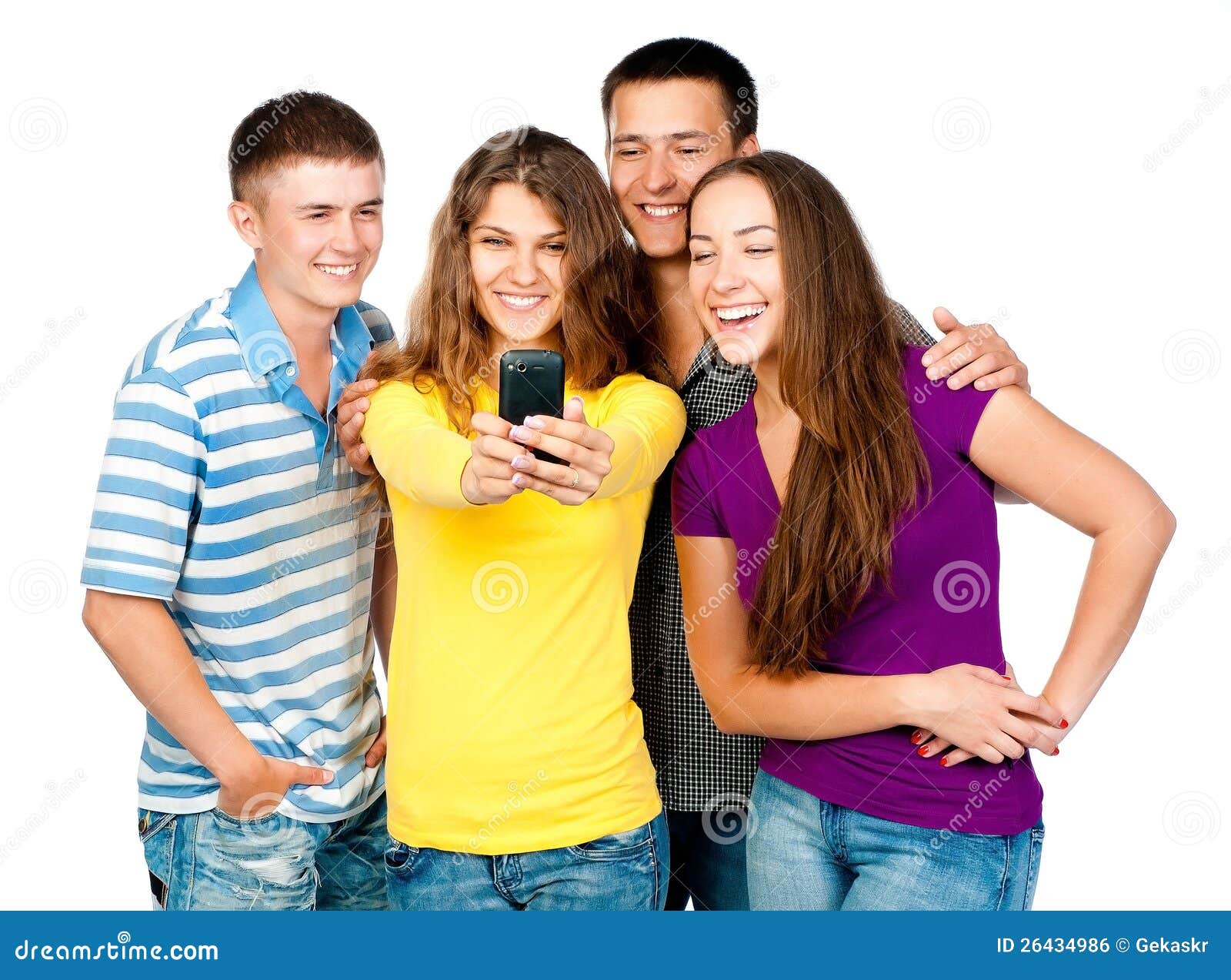 Groep Jonge Mensen Met Telefoon Stock Foto - Image of geluk, gelukkig ...