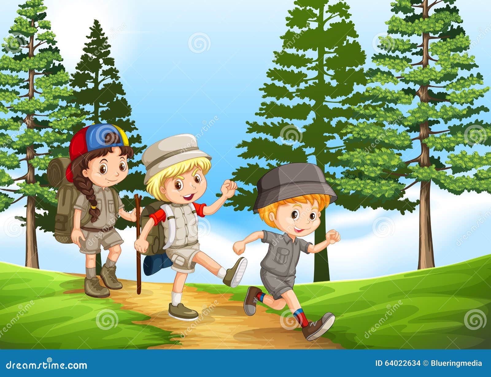 Groep Kinderen Die in Het Park Wandelen Vector Illustratie ...