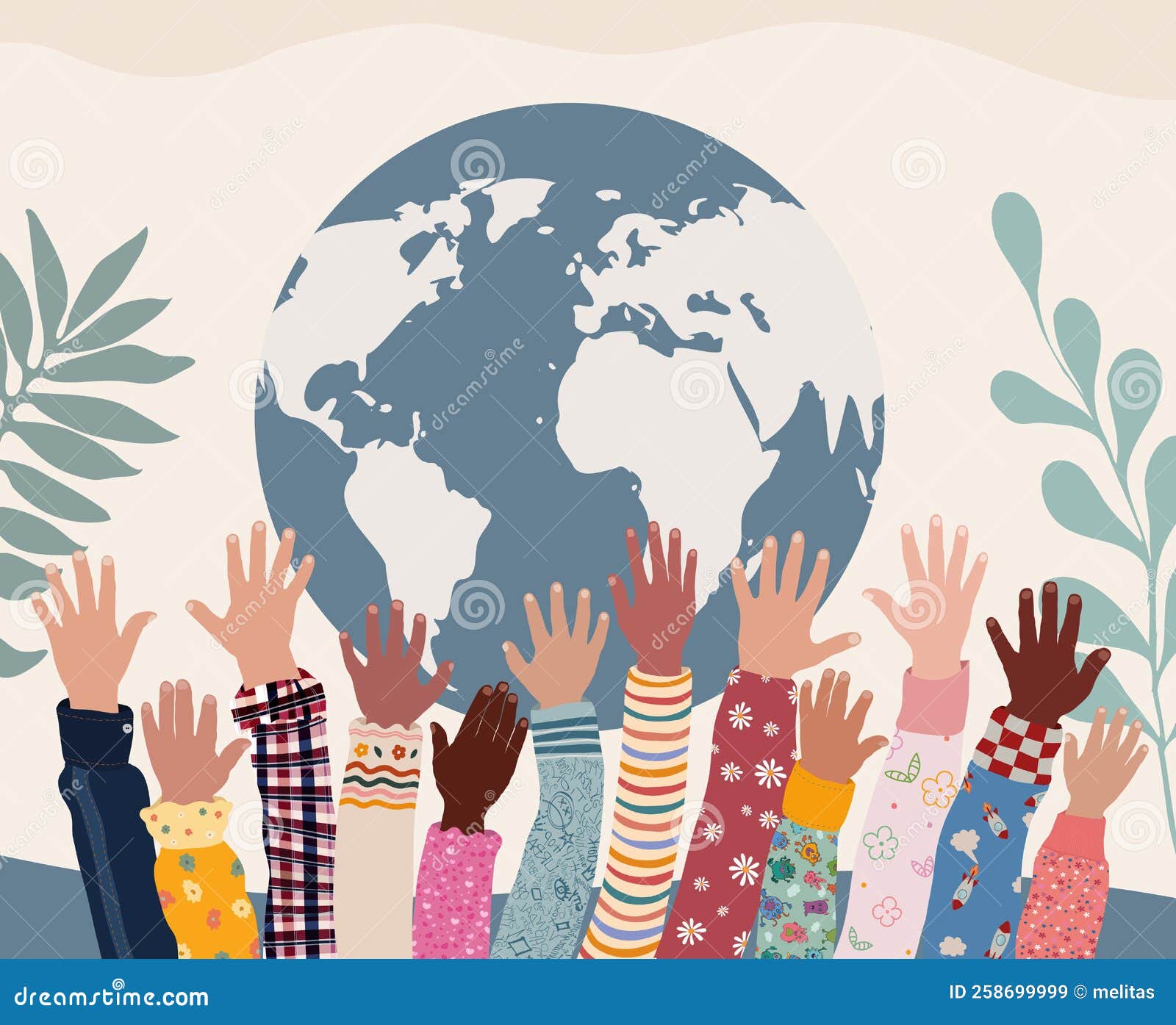 Groep Opgevoede Handen Van Vrolijke , Gelukkige Multiculturele Kinderen ... Groep Opgevoede Handen Van Vrolijke , Gelukkige Multiculturele Kinderen ...