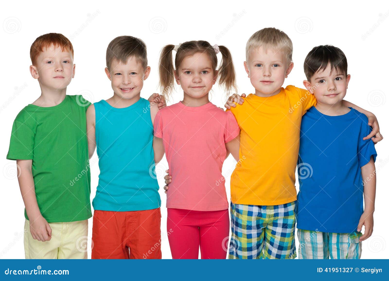 Groep Van Vijf Gelukkige Kinderen Stock Afbeelding - Image of zuster ...