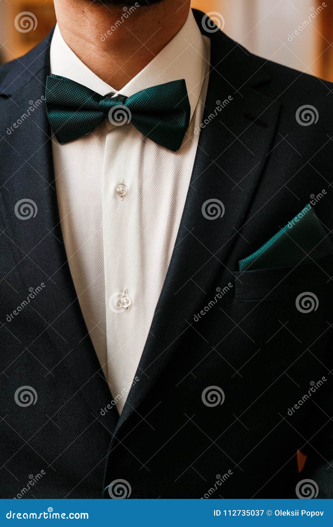 Groom Black Suit with a Bow Tie Stock Image - Image of event, brooch ...