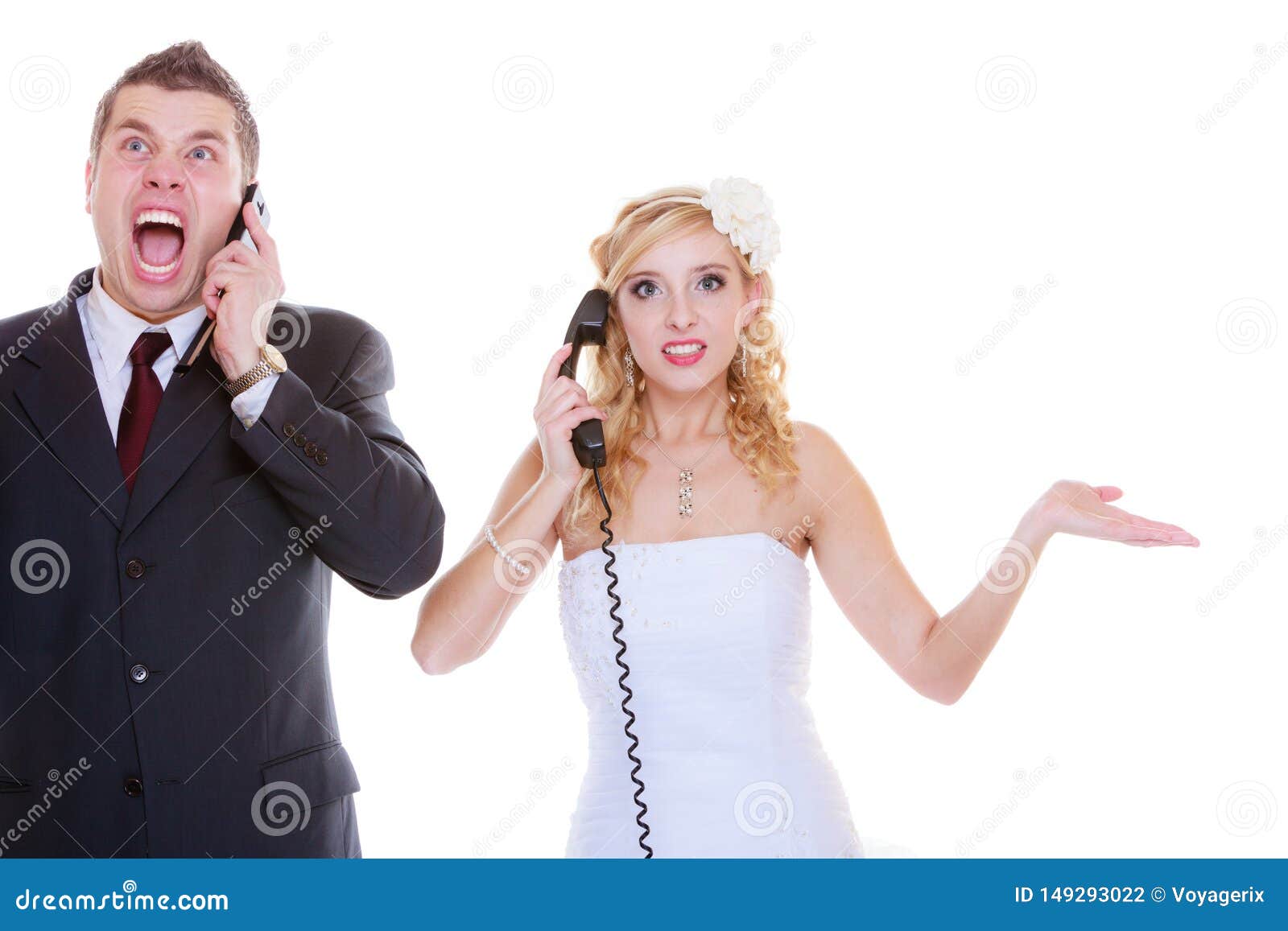 Groom and Bride Calling To Each Other Stock Photo - Image of couple ...