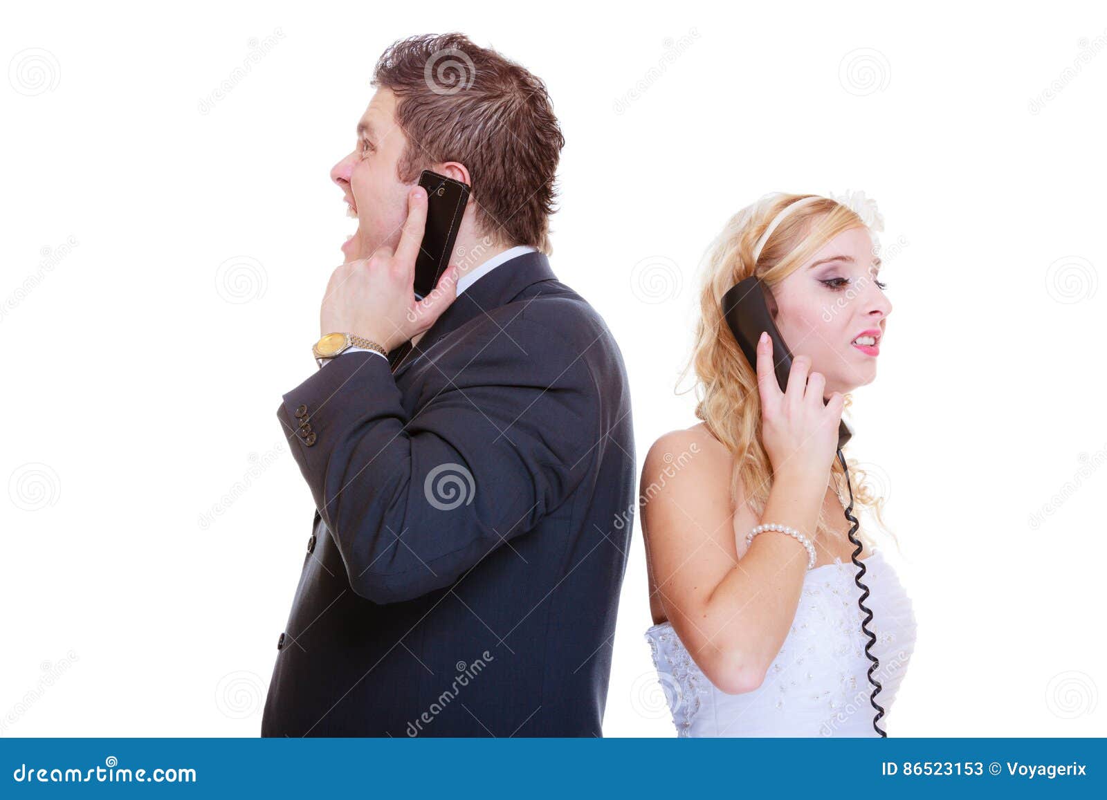 Groom and Bride Calling To Each Other Stock Image - Image of calling ...