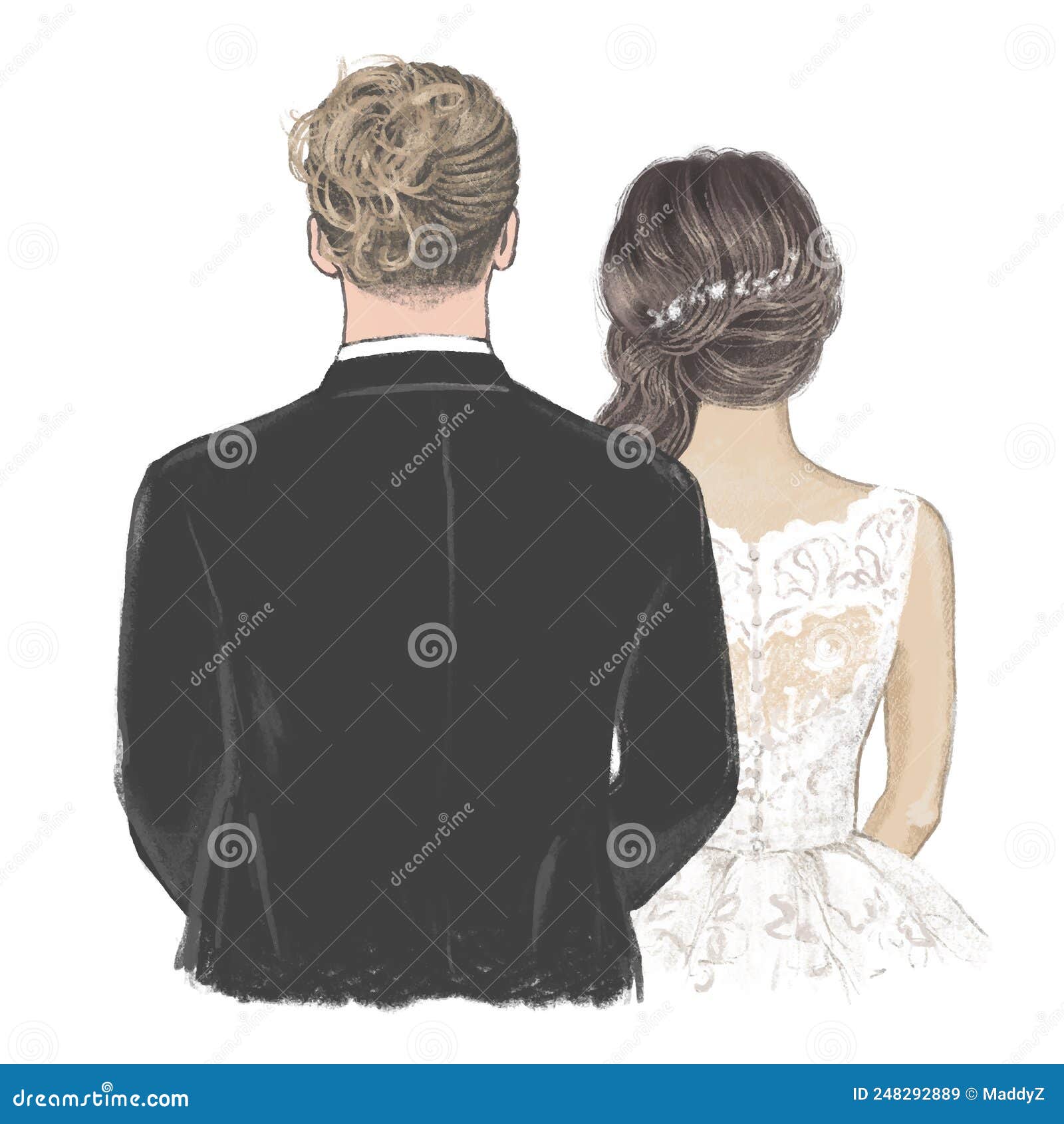 Groom with Bride Side by Side Hand Drawn Illustration Stock Vector ...
