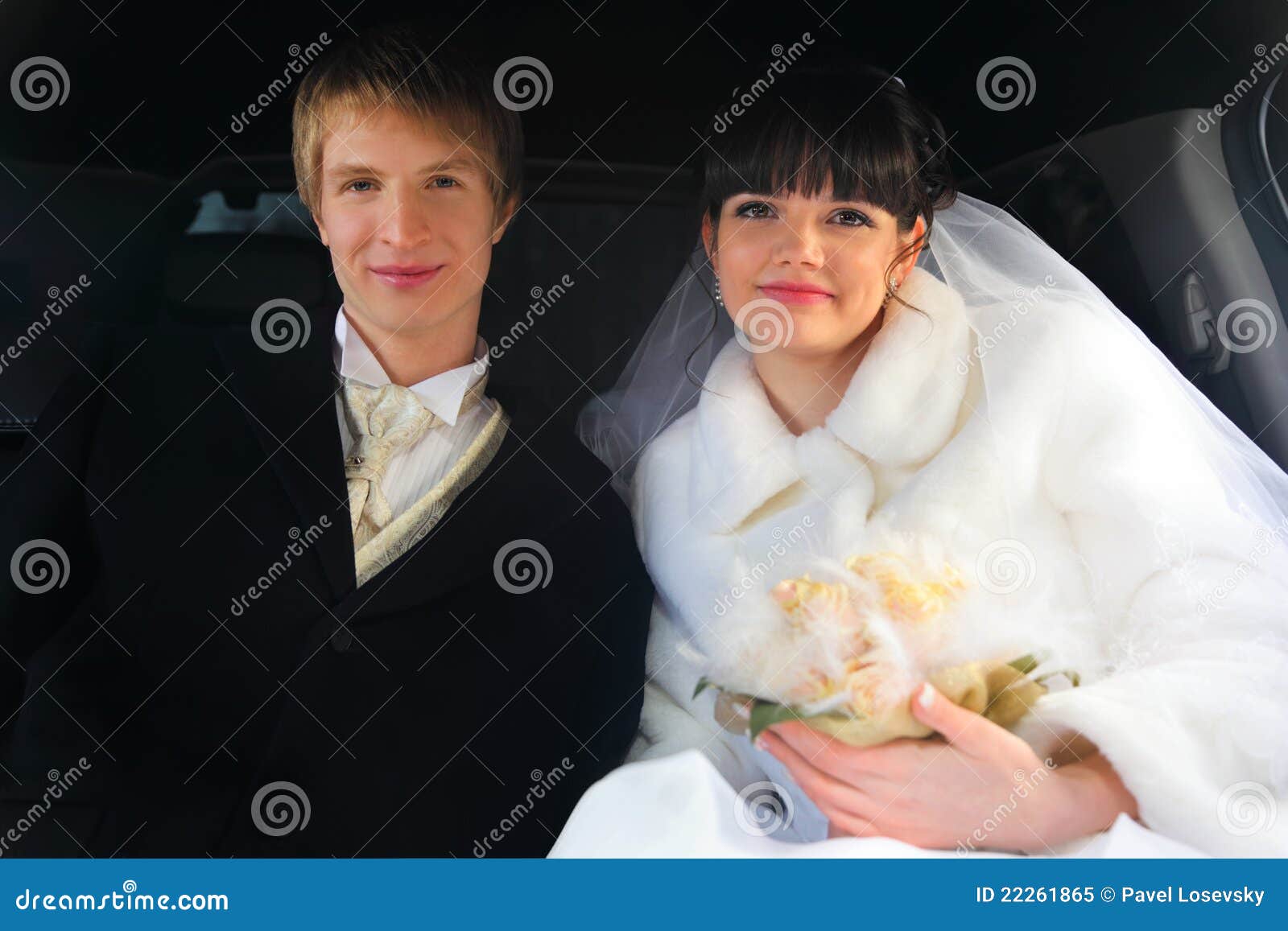 Groom and Bride Sitting Inside Limousine Stock Image - Image of pair ...