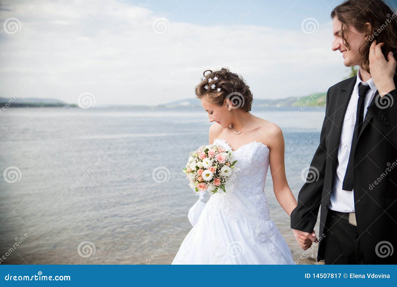Groom and Bride is Walking on the Bank Stock Image - Image of honeymoon ...
