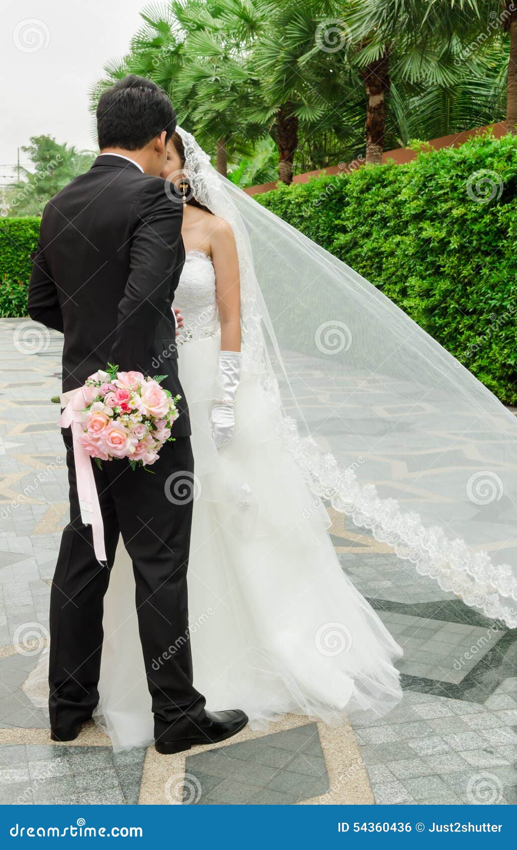 Groom and Bride with Wedding Flowers Bouquet Stock Photo - Image of ...