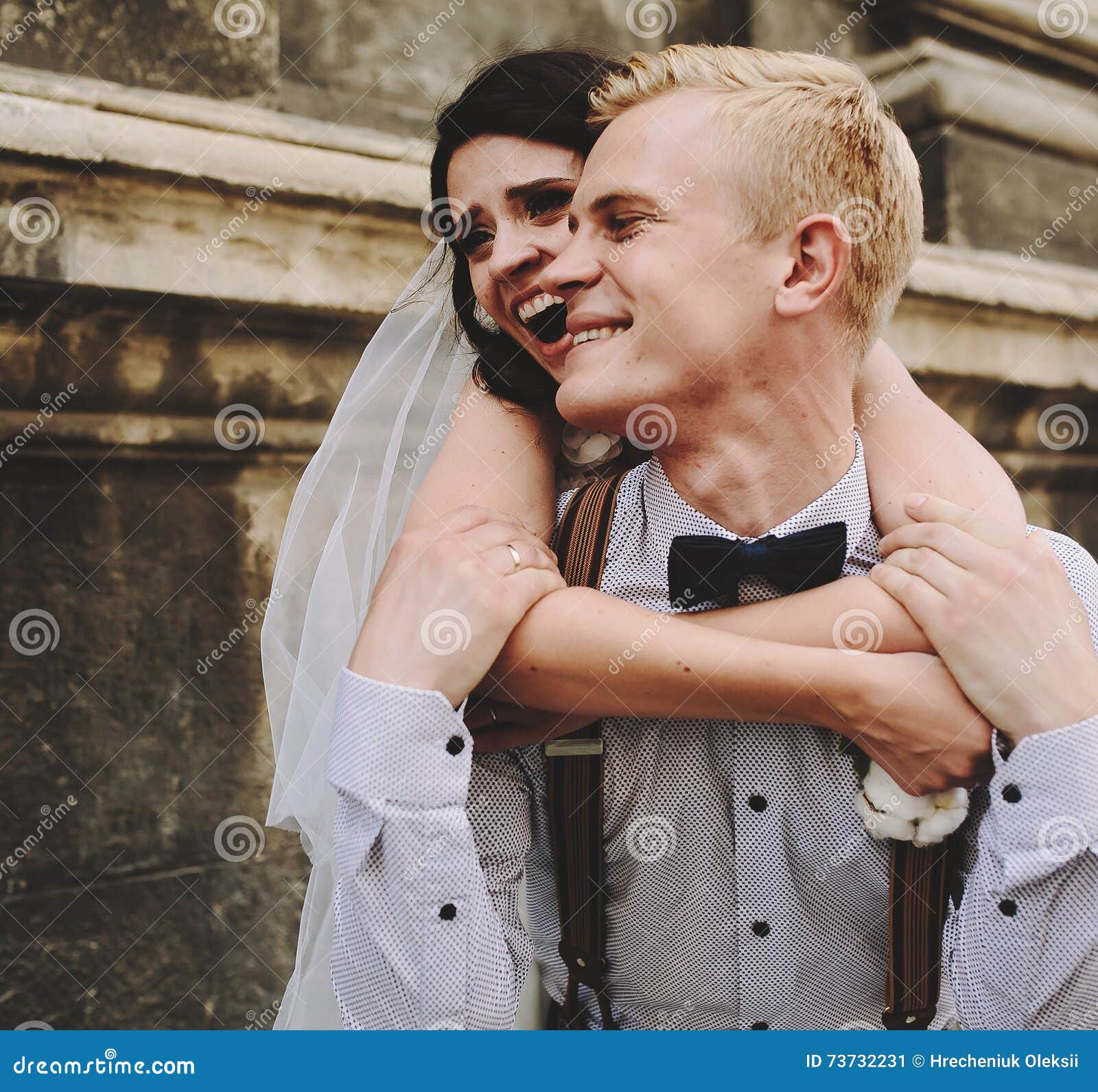 Groom Carries Bride on His Back Stock Image - Image of beauty, female ...