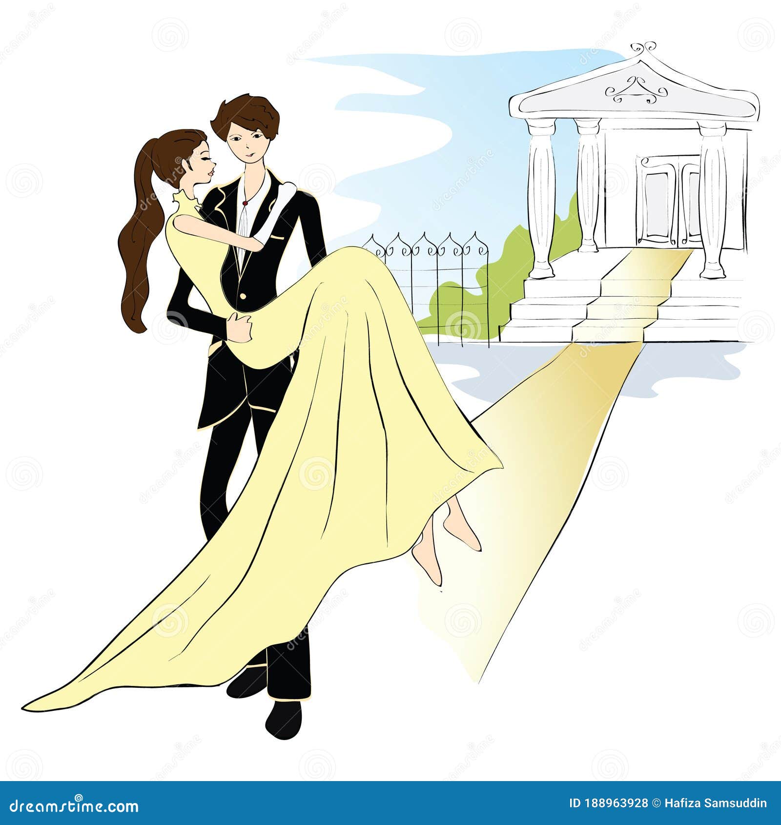 Groom Carrying Bride. Vector Illustration Decorative Design Stock ...