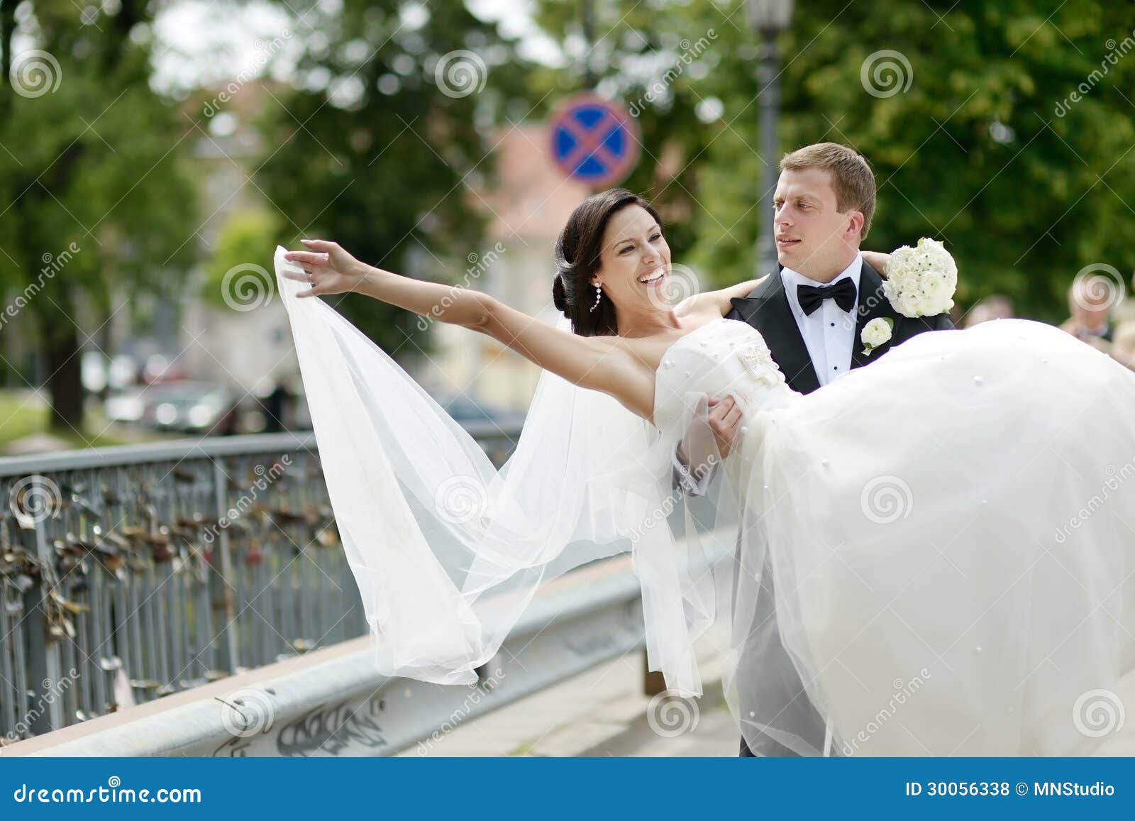 Groom carrying his bride stock photo. Image of city, groom - 30056338