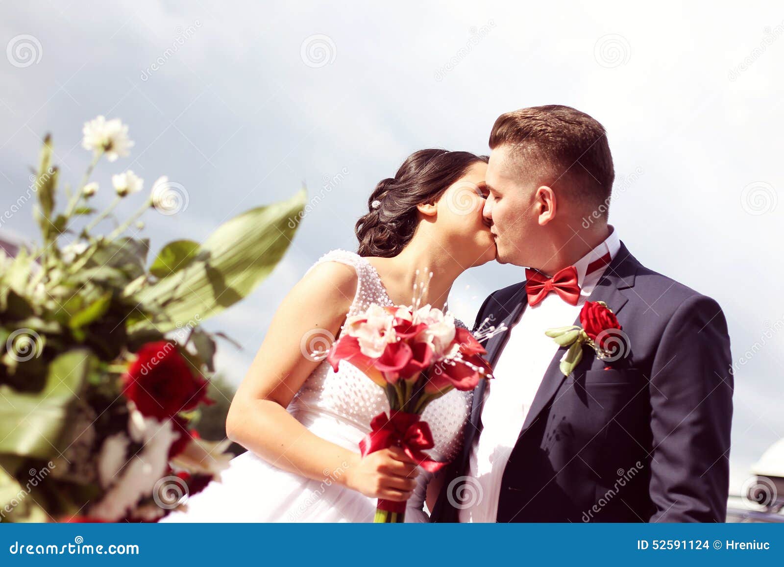 Groom and Groom on Their Wedding Day Stock Photo - Image of flowers ...