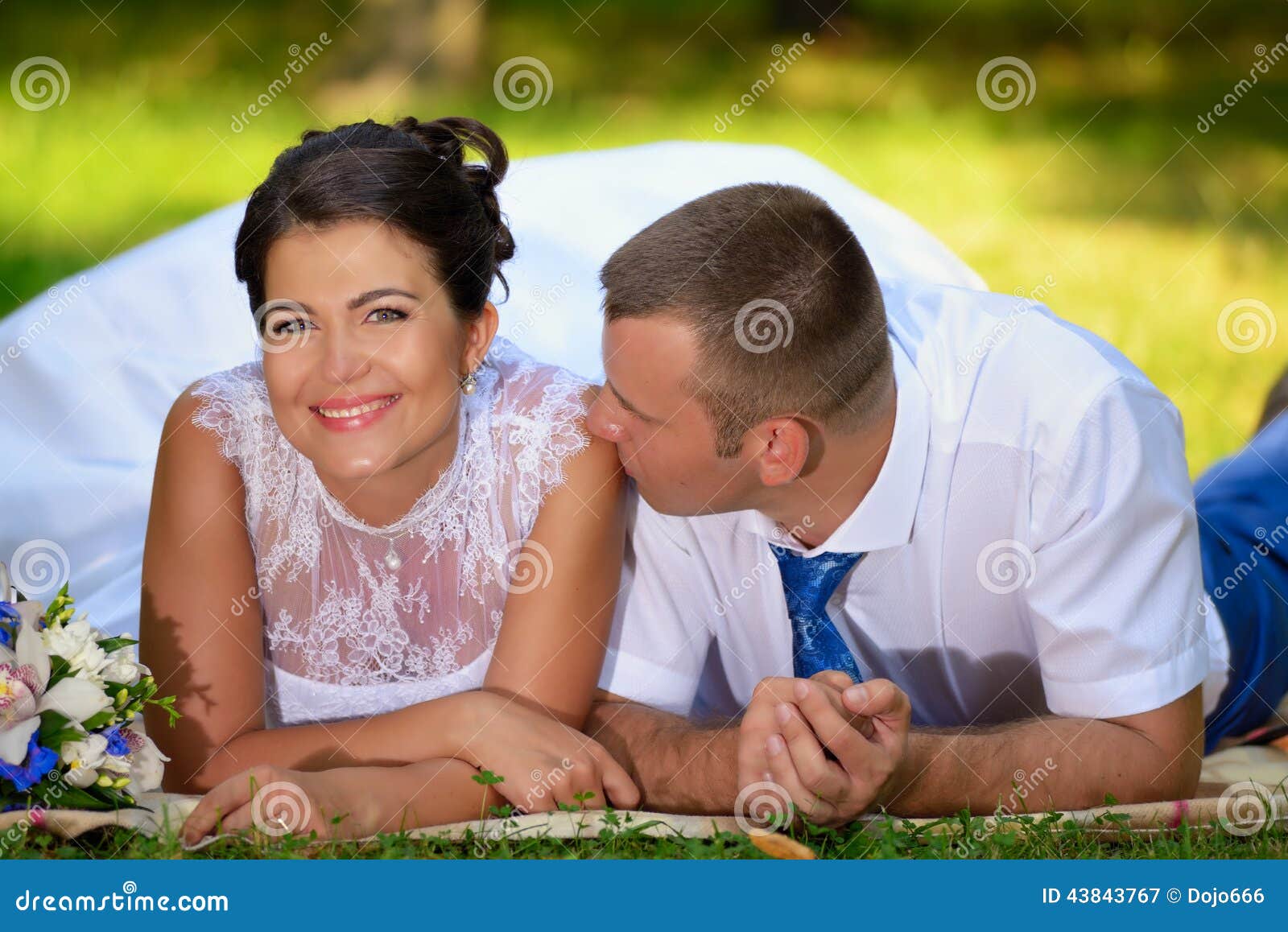 The Groom Kisses the Bride on a Shoulder Stock Image - Image of ...