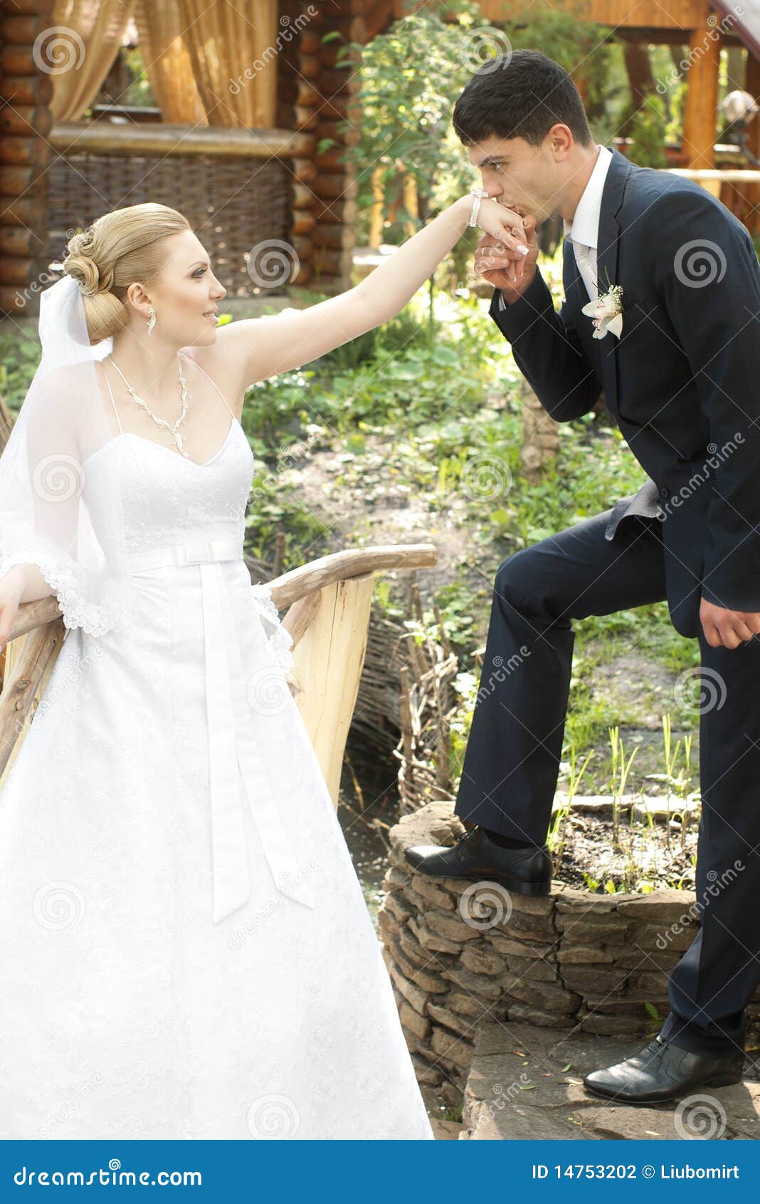 Groom Kissing Hand of Bride Stock Photo - Image of adorable, suit: 14753202