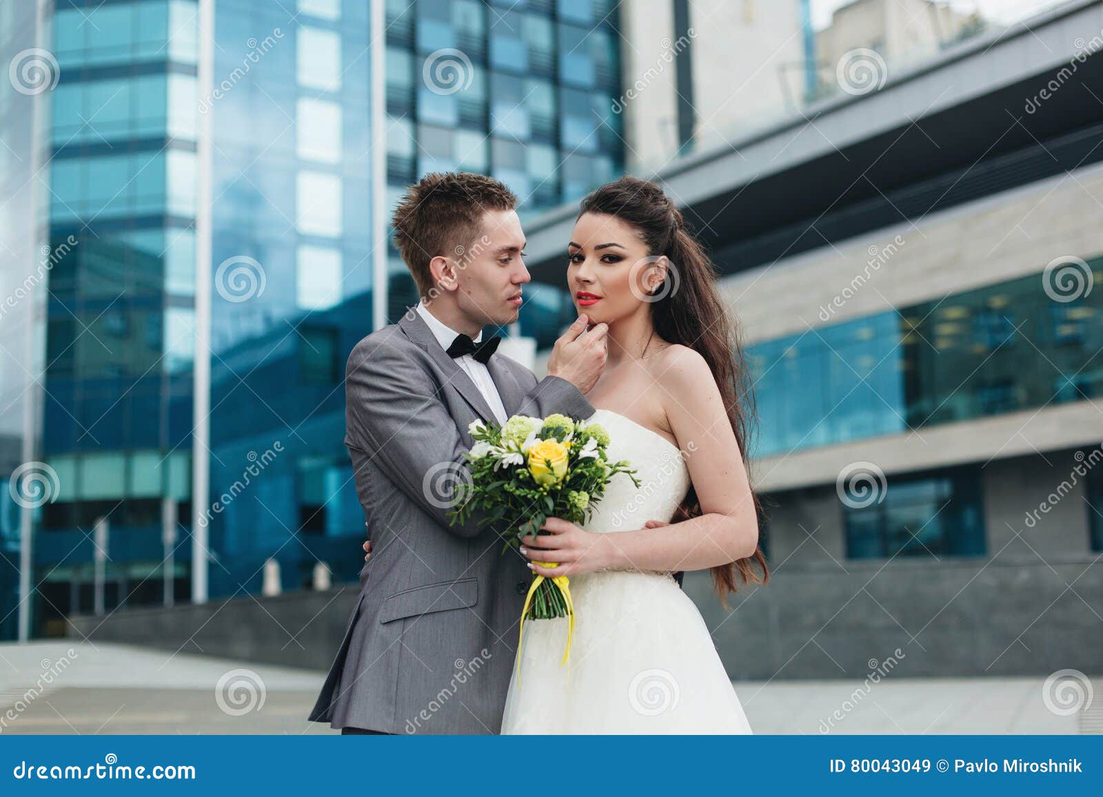Groom looking at his bride stock image. Image of outdoors - 80043049