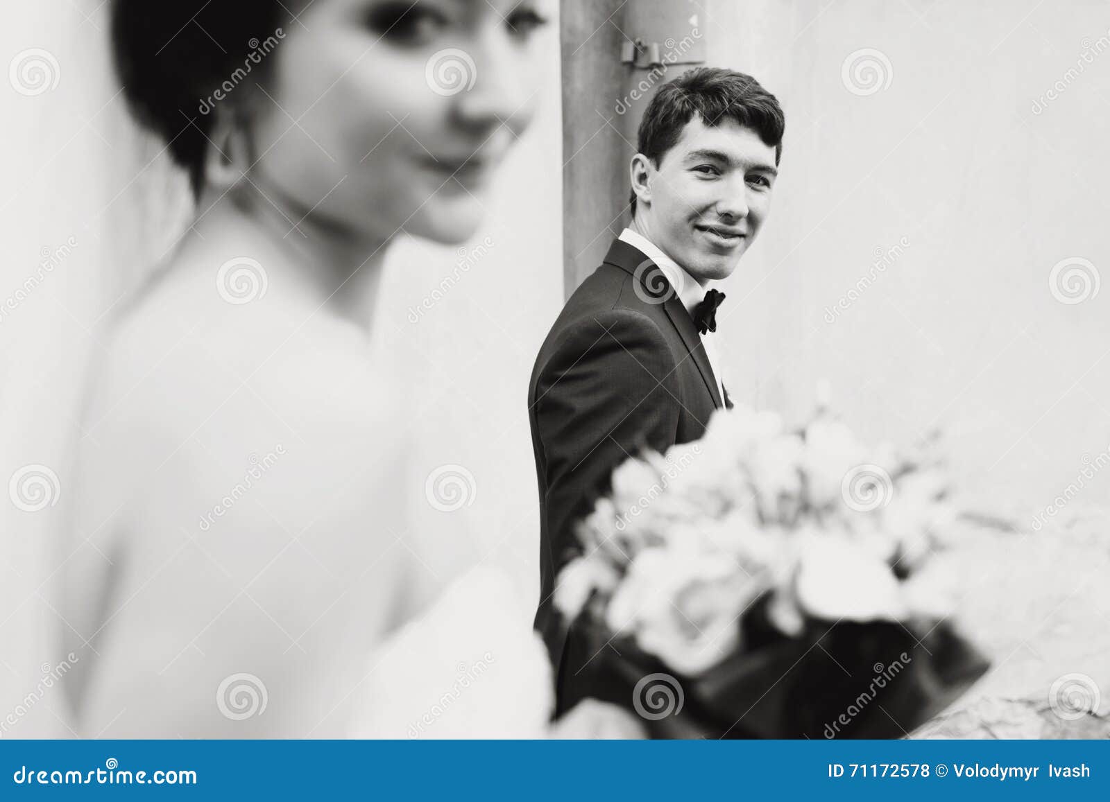 Groom Looks Tenderly at the Sad Bride Stock Photo - Image of ceremony ...