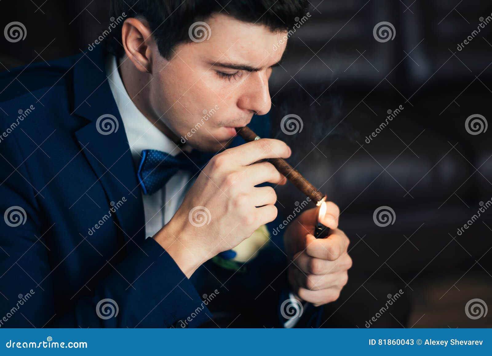 The Groom in a Suit Smoking Cigar Stock Image - Image of grey, boss ...