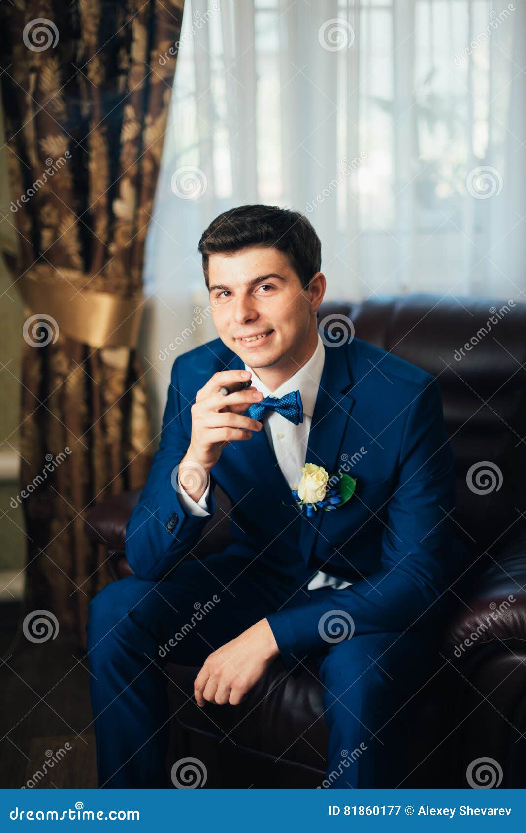 The Groom in a Suit Smoking Cigar Stock Image - Image of background ...