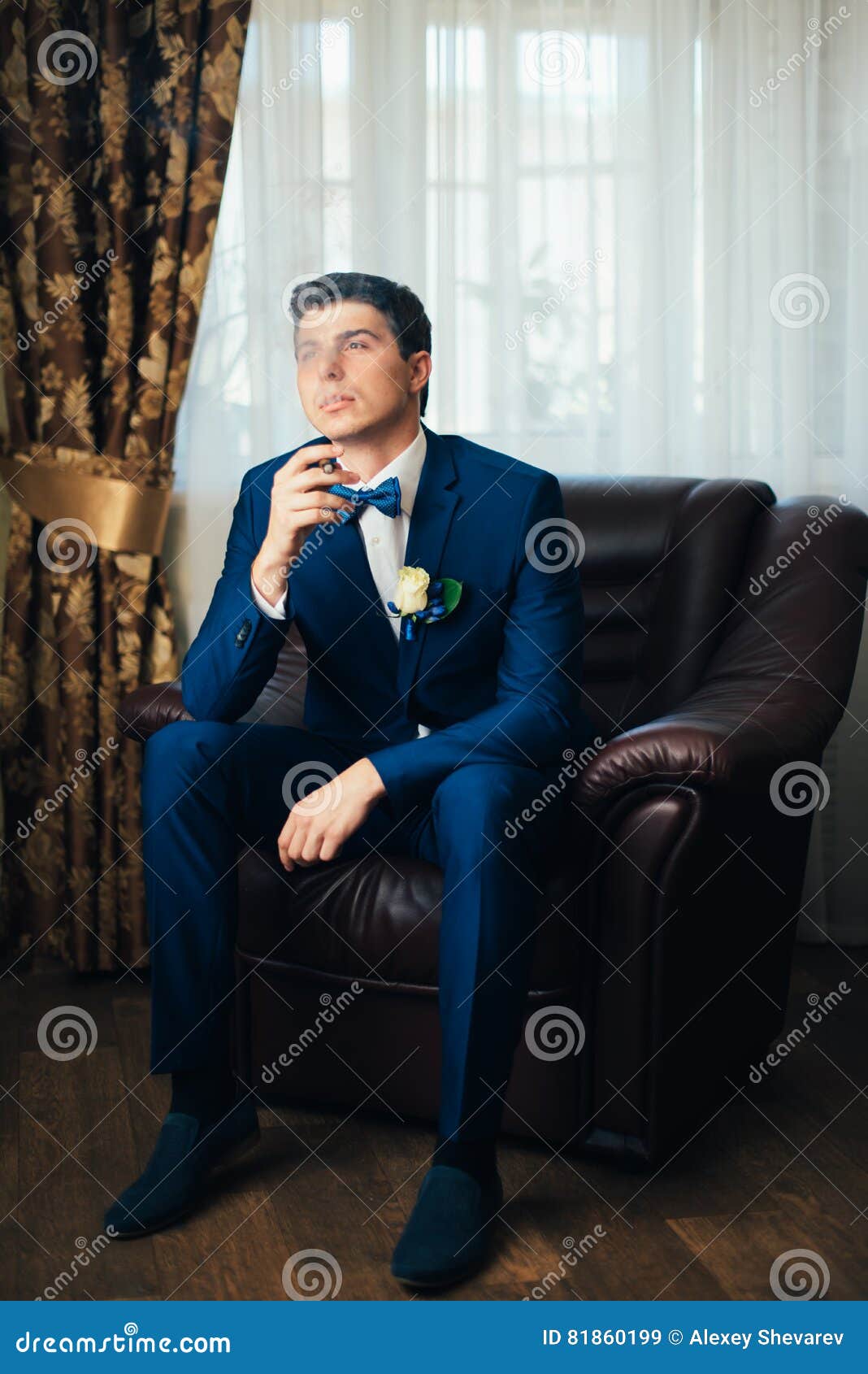 The Groom in a Suit Smoking Cigar Stock Image - Image of elegant, black ...
