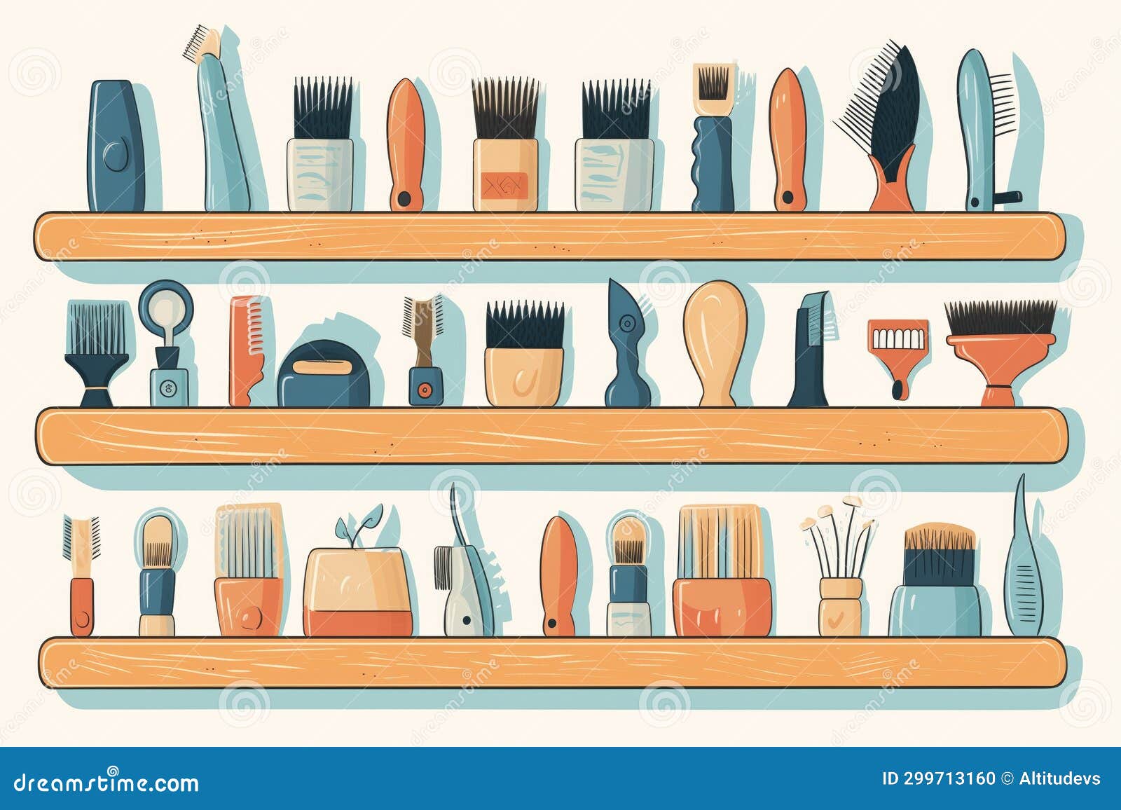 Grooming Brushes Arranged Neatly on a Shelf Stock Photo - Image of ...