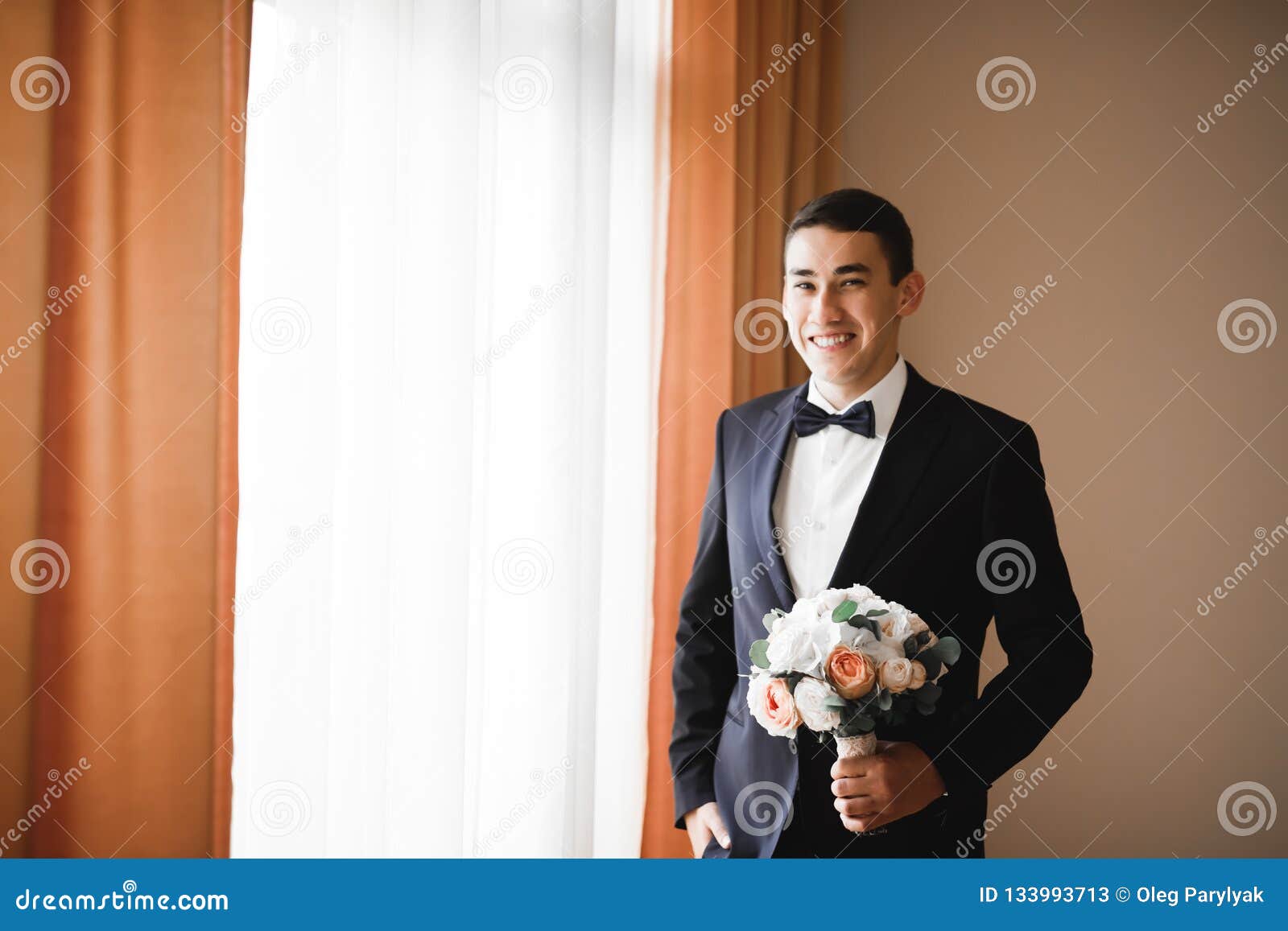Grooms Morning Preparation. Handsome Man Getting Dressed and Preparing ...