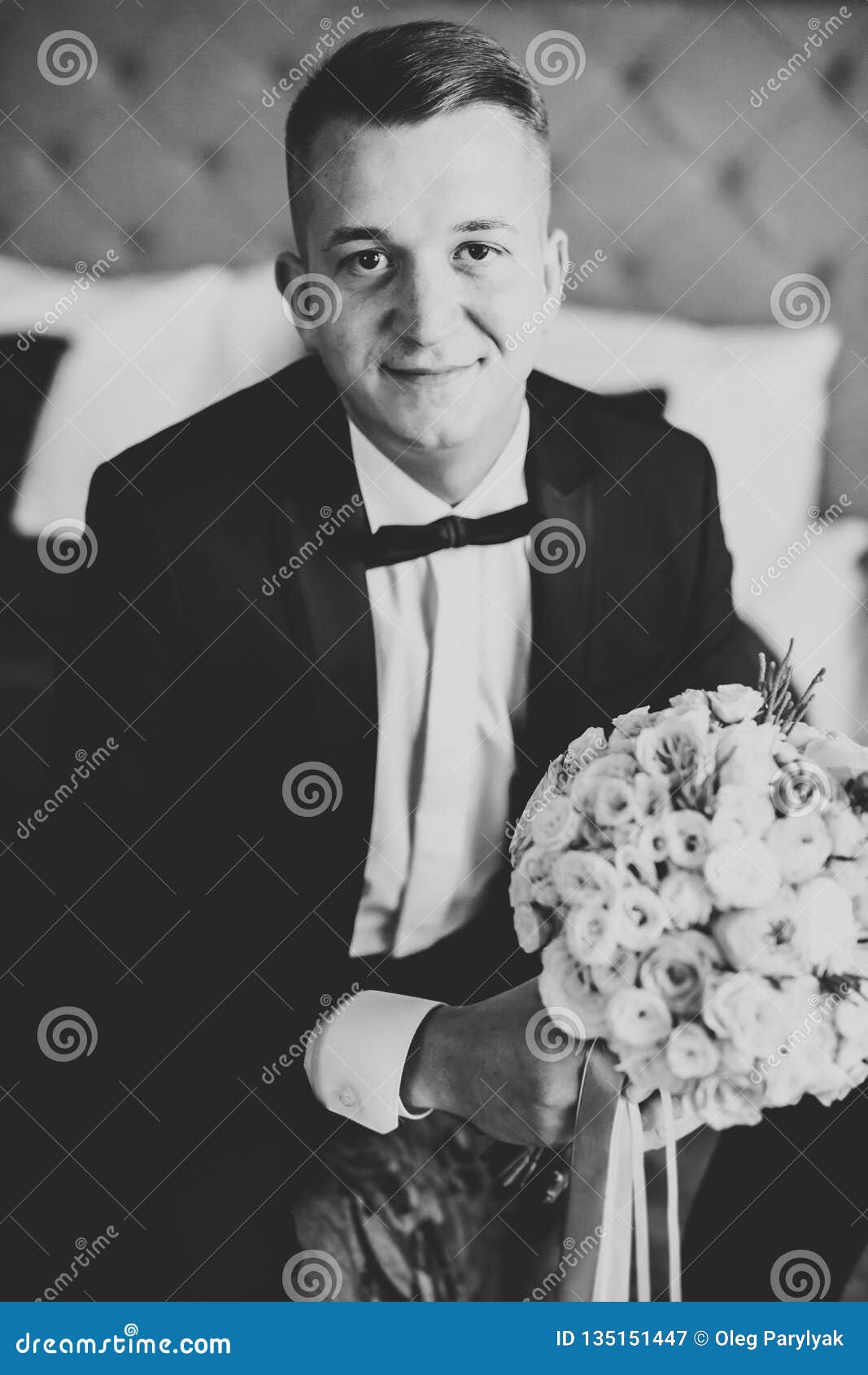 Grooms Morning Preparation. Handsome Man Getting Dressed and Preparing ...