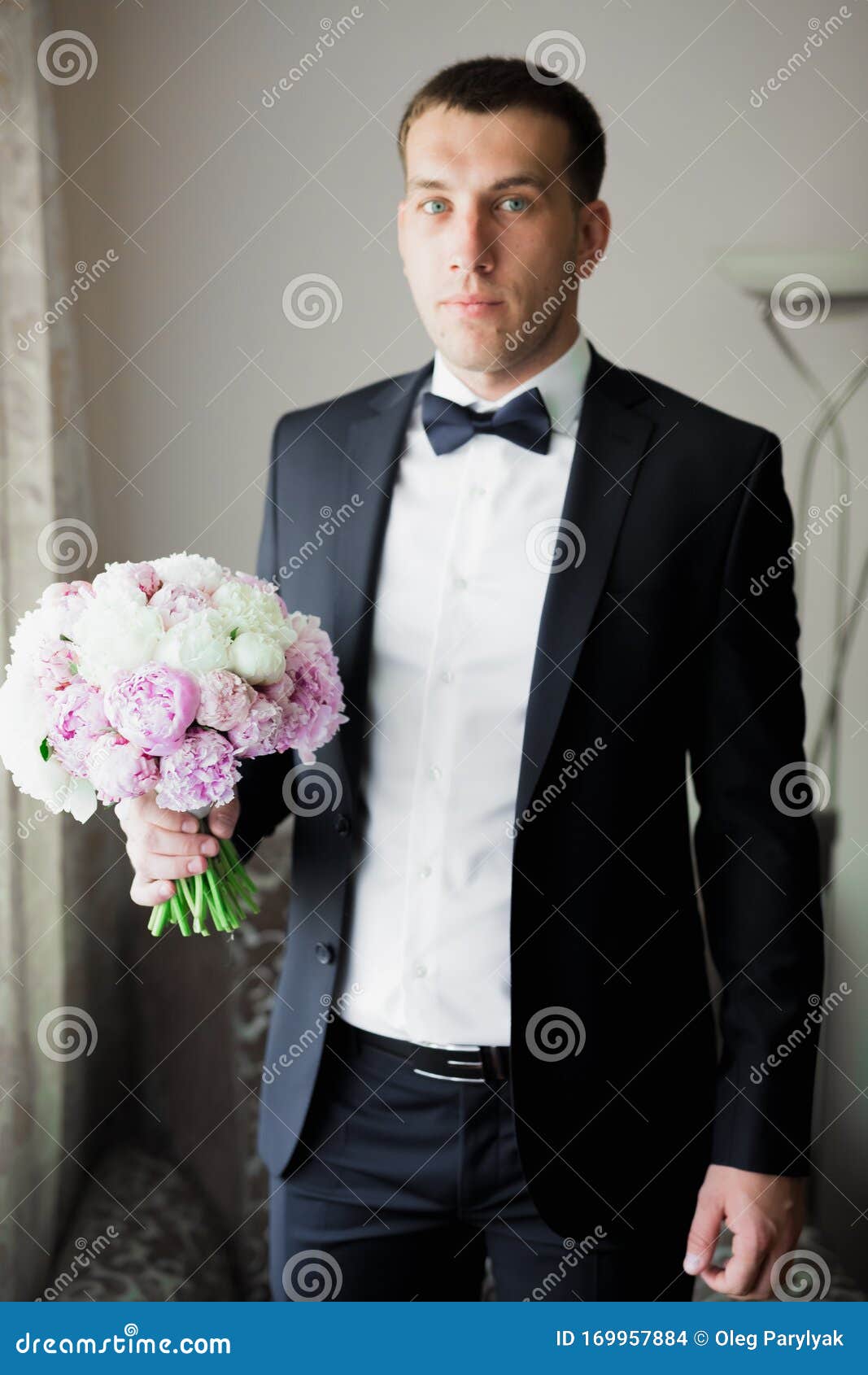 Grooms Morning Preparation. Handsome Man Getting Dressed and Preparing ...