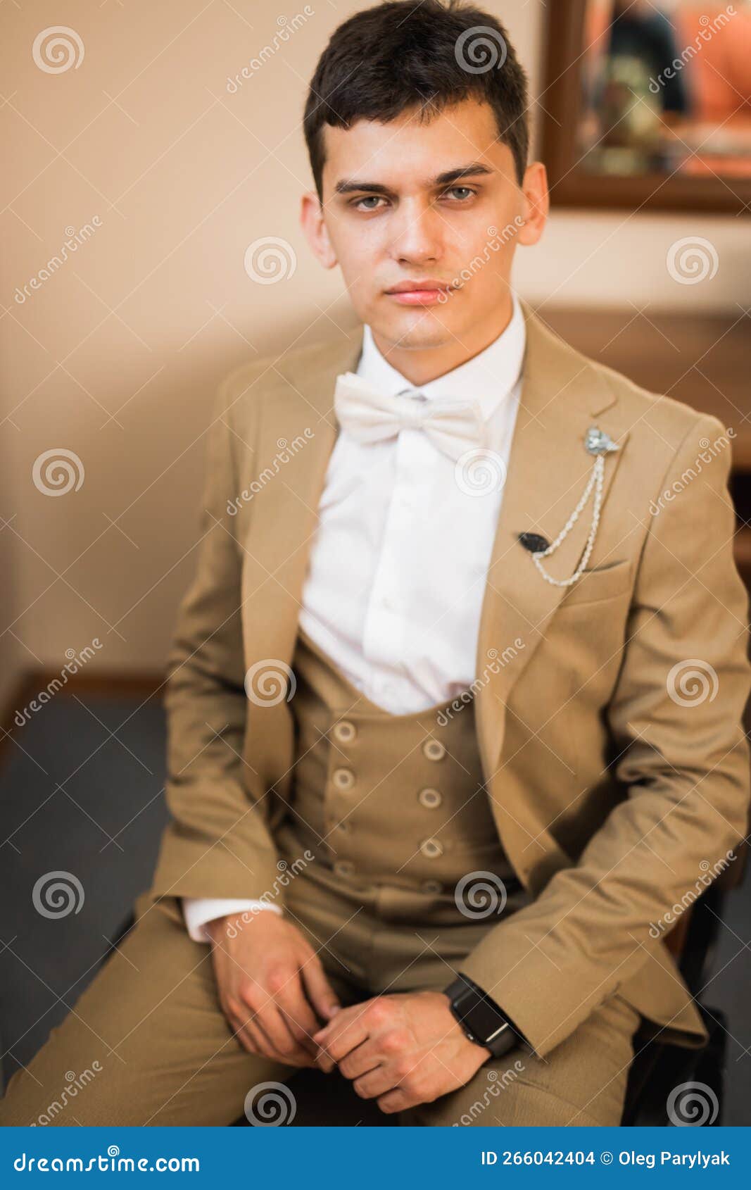 Grooms Morning Preparation. Handsome Man Getting Dressed and Preparing ...