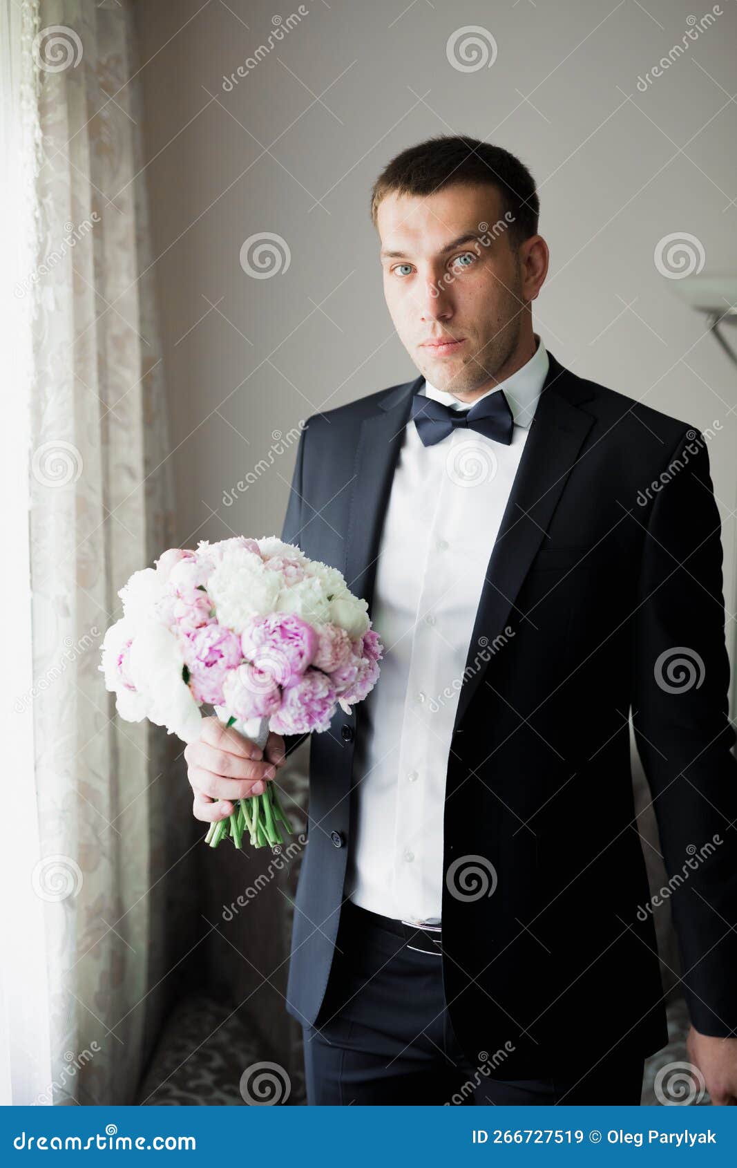 Grooms Morning Preparation. Handsome Man Getting Dressed and Preparing ...