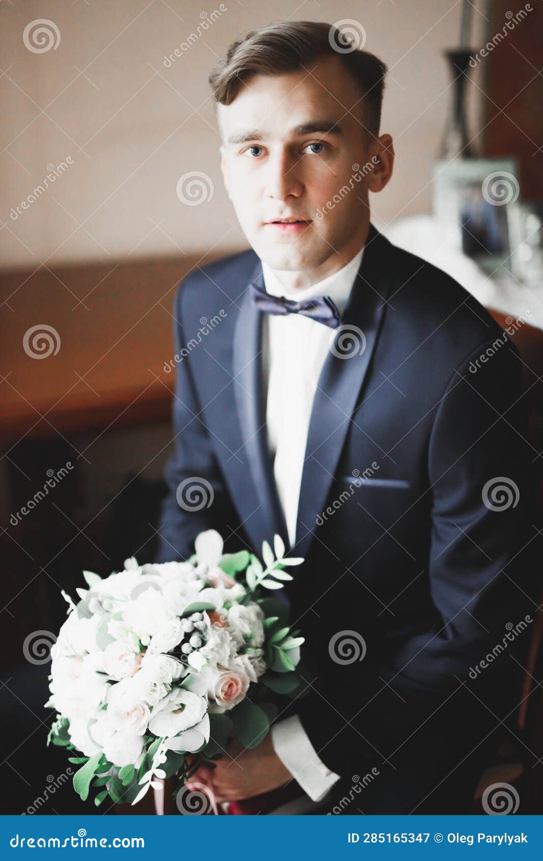 Grooms Morning Preparation. Handsome Man Getting Dressed and Preparing ...