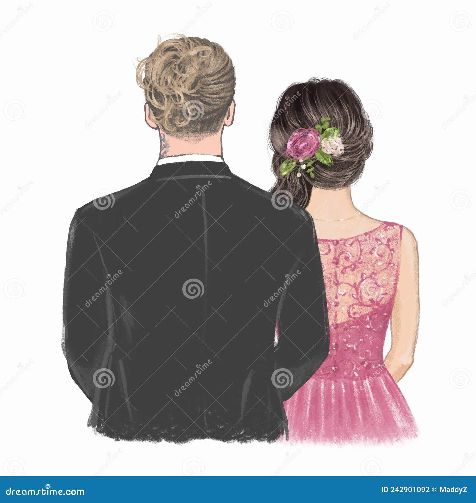 Groomsman with Bridesmaid Hand Drawn Illustration Stock Vector ...