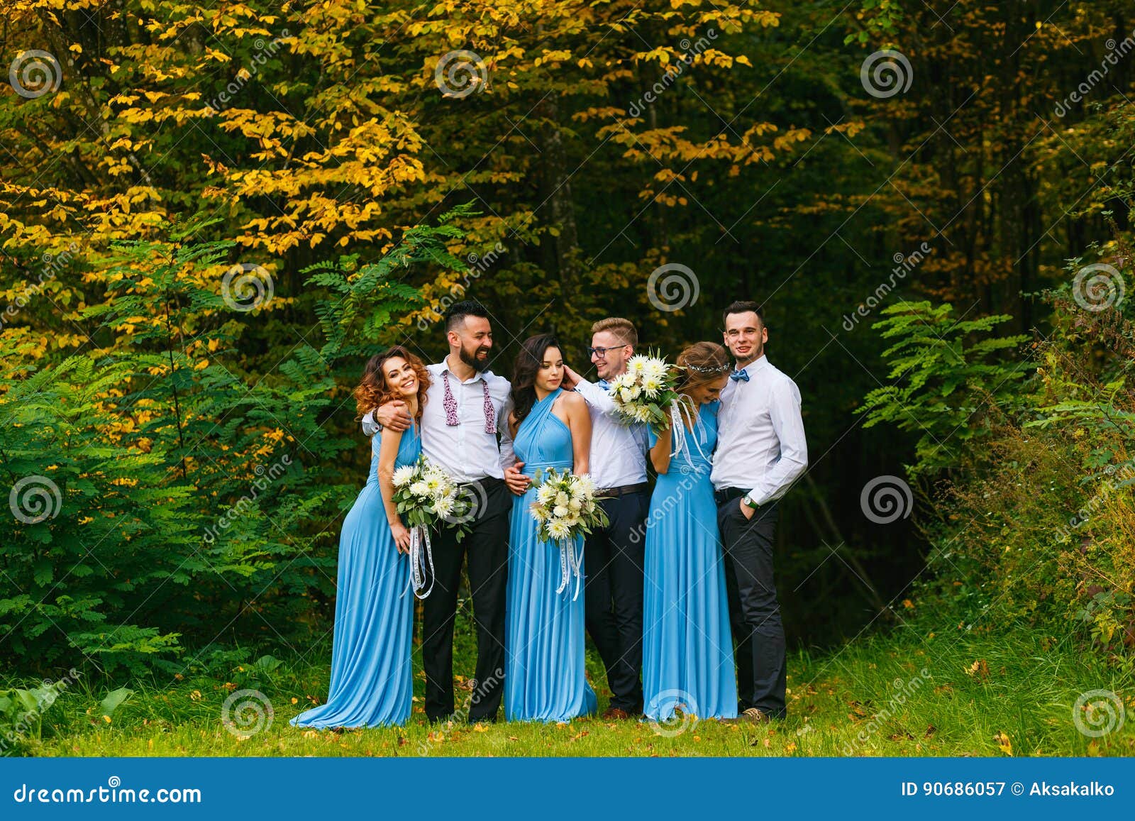Groomsmen and bridesmaids stock image. Image of flower - 90686057