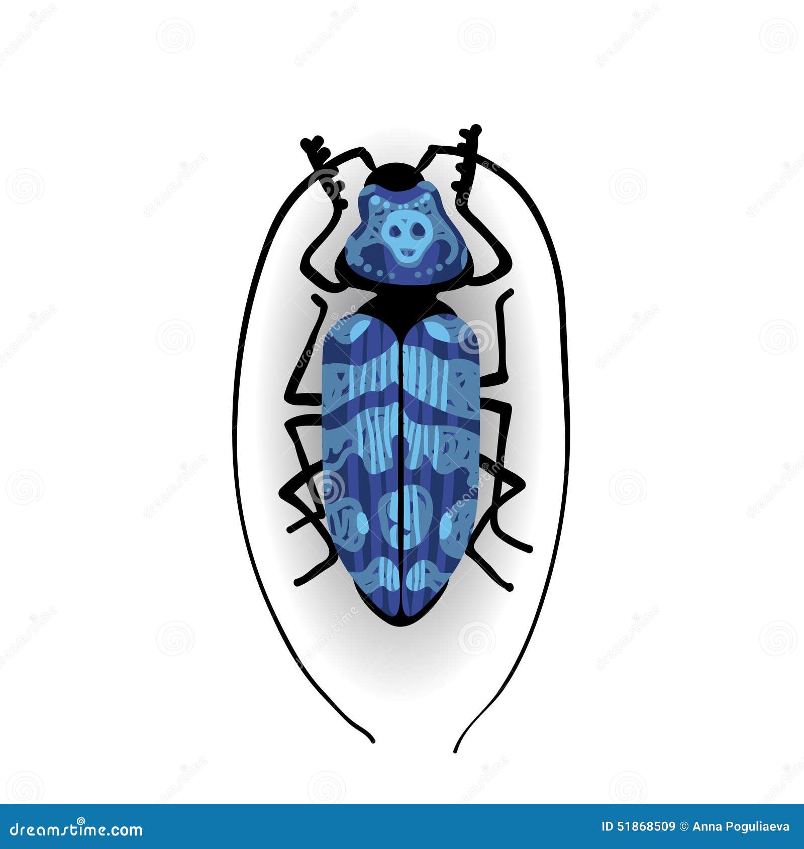 Groot Blauw Insect Met Lange Snorren Vector Illustratie - Illustration ...