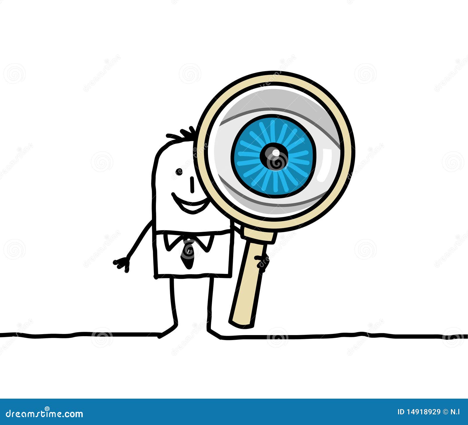 Groot oog en vergrootglas vector illustratie. Illustration of uitziend ...