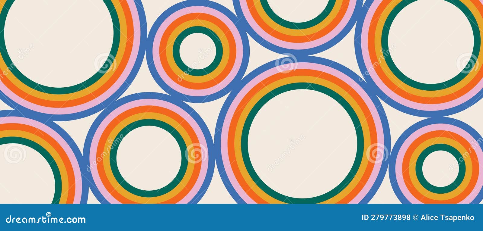 Groovy Abstract Background With Rainbow Colored Circles 60 70s Style