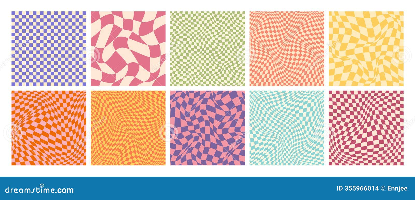 Groovy Checkered Pattern, Colorful Distorted Tiled Grid. Vintage Wavy ...